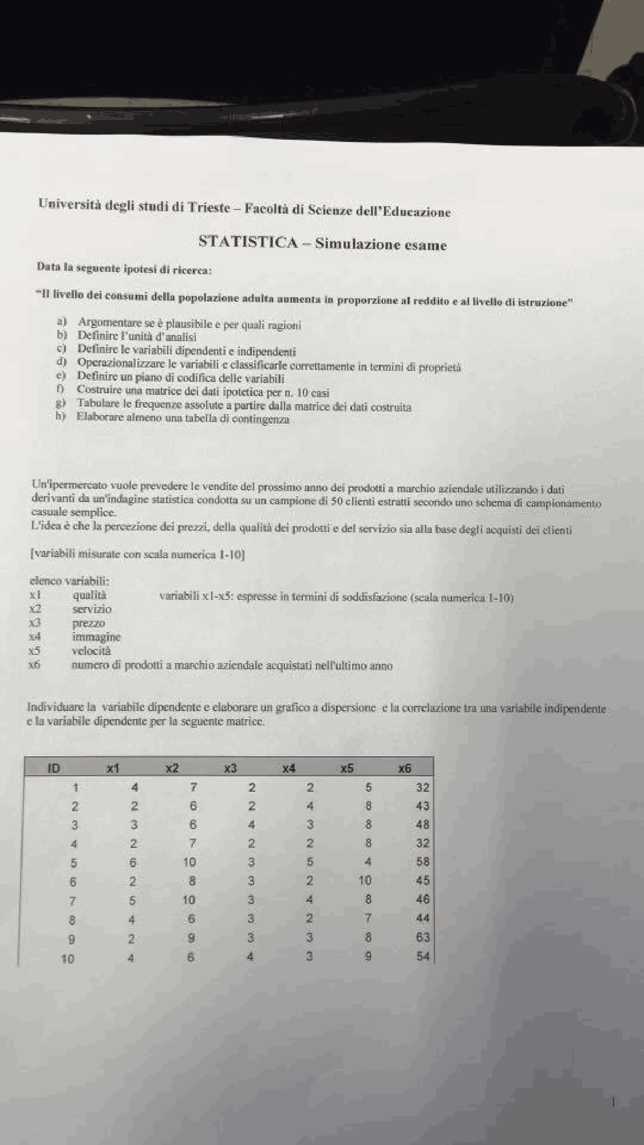 Simulazione Esame Statistica Docsity