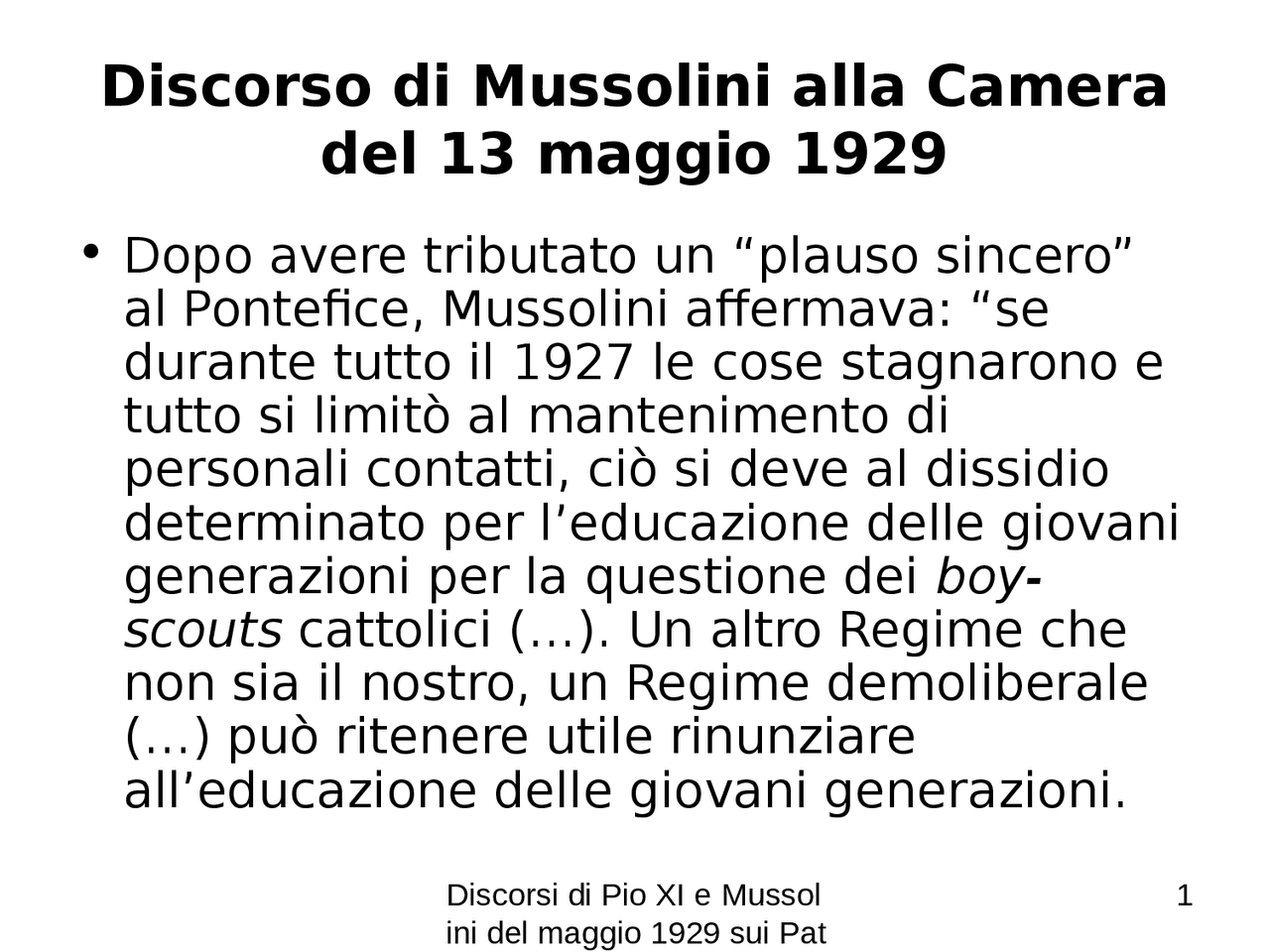 Discorsi mussolini e pio xi maggio 1929 - Docsity