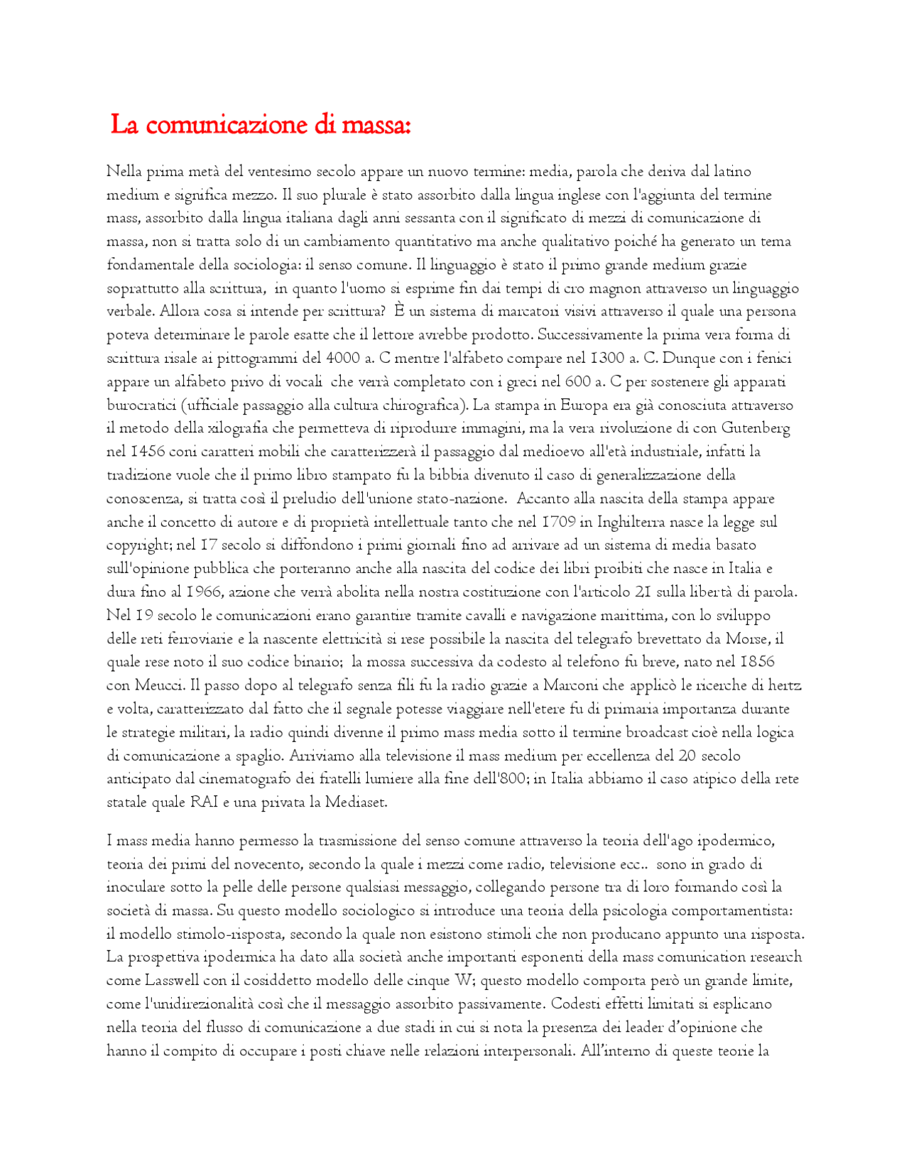 La Comunicazione Di Massa Docsity
