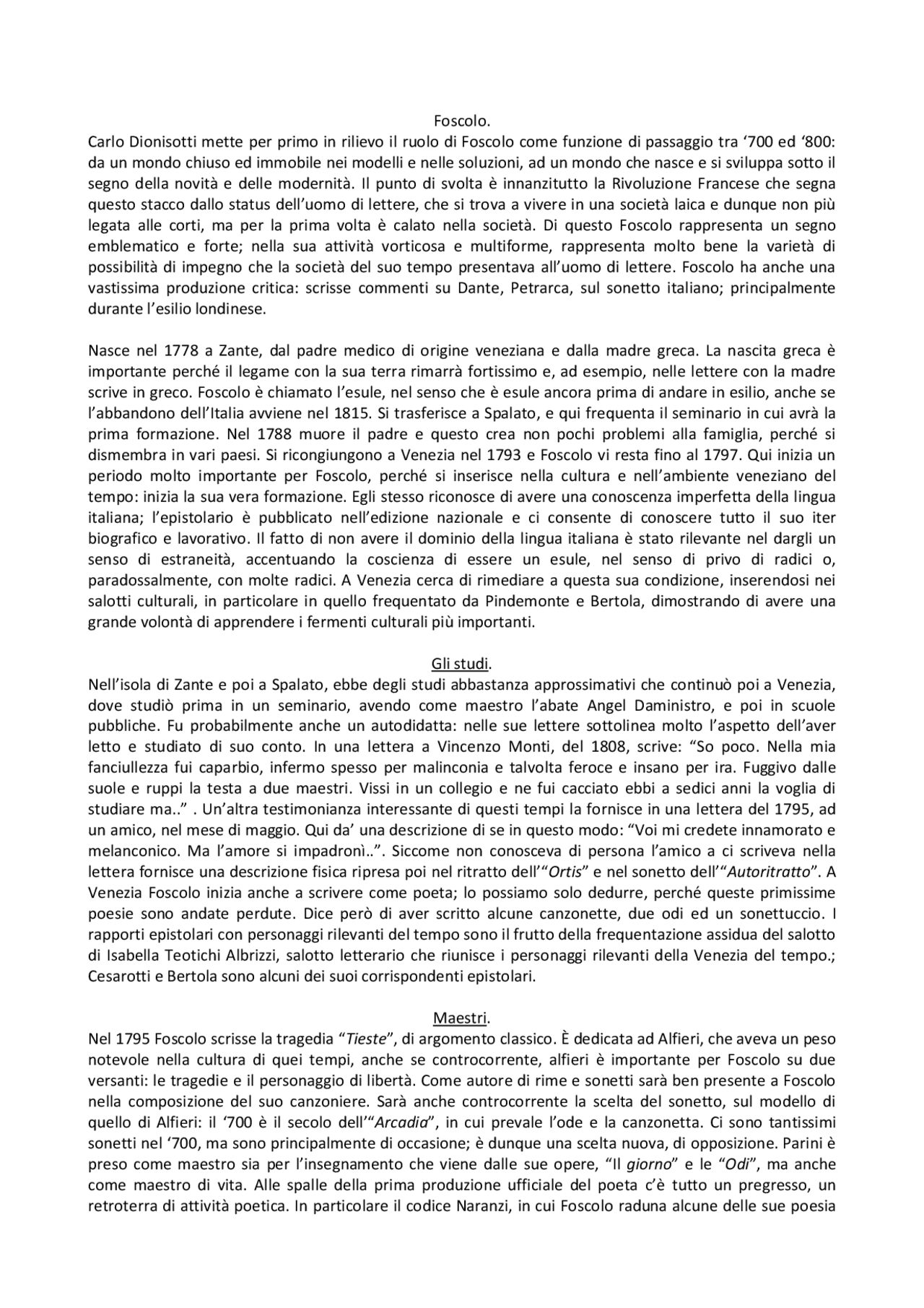 Foscolo Docsity