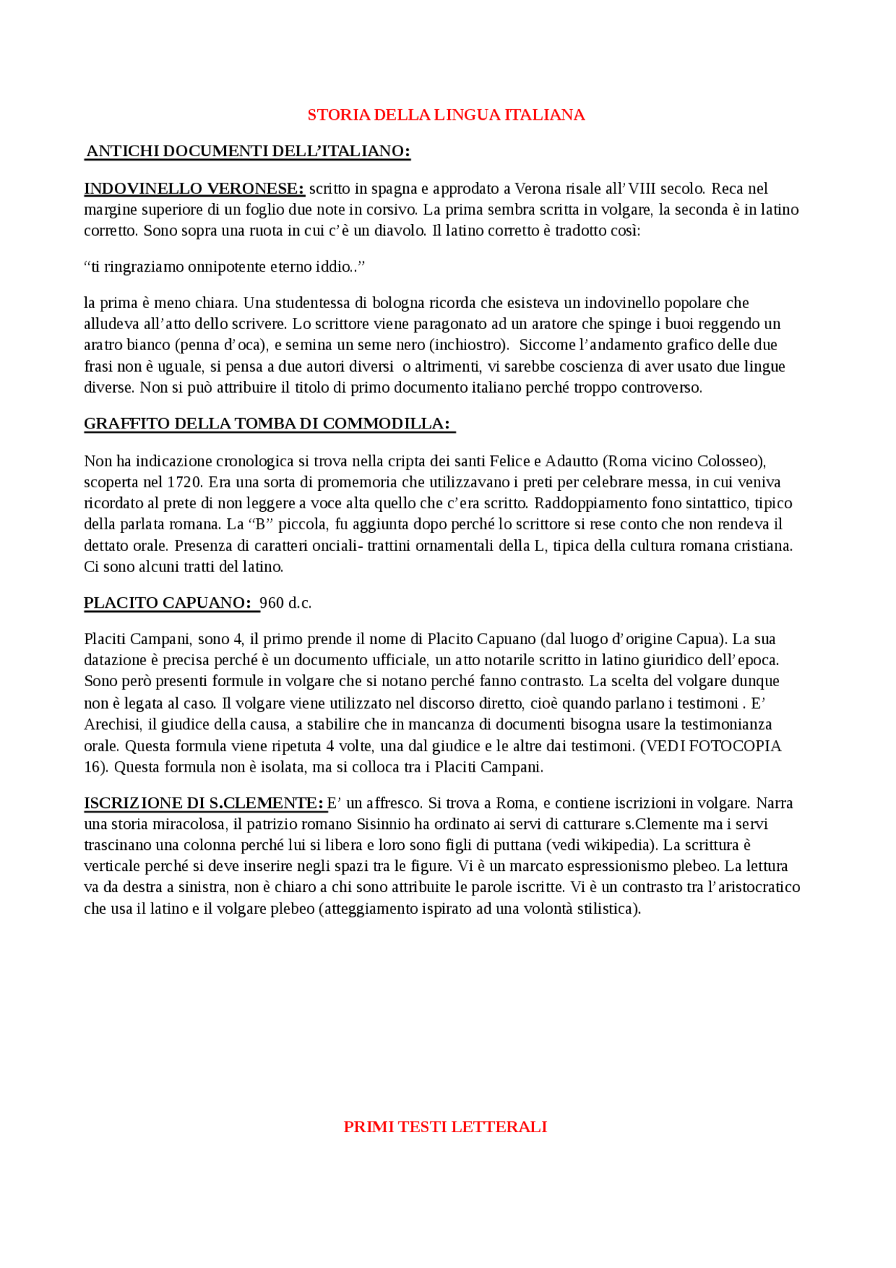 Documenti antichi-storia lingua italiana - Docsity