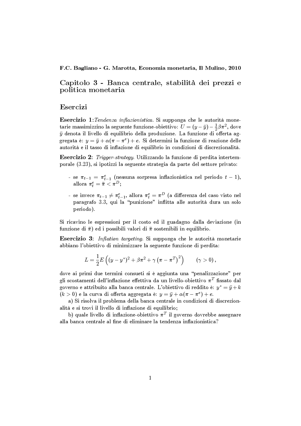 Esercizi cap 3 barro gordon - Docsity