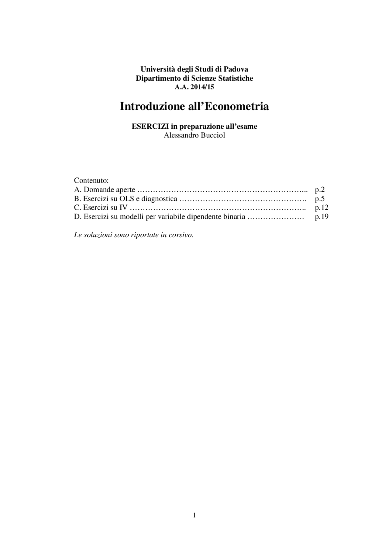 Esercizi Di Econometria Con Soluzioni Docsity