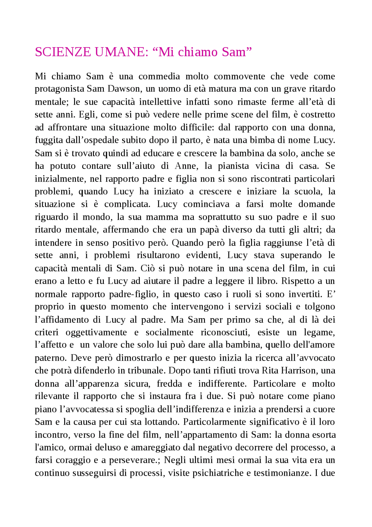 Mi chiamo sam - Docsity