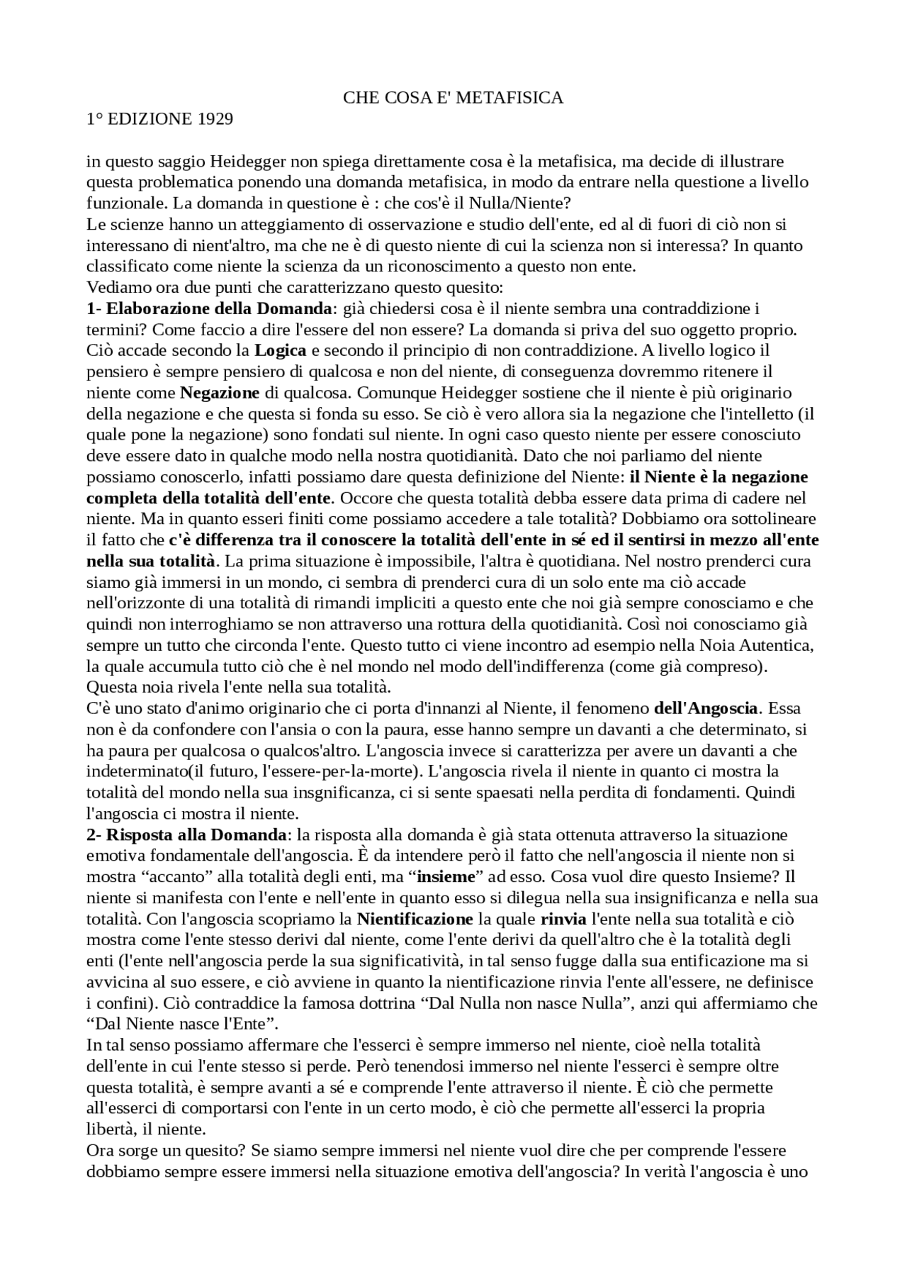 Che Cosa è Metafisica Docsity