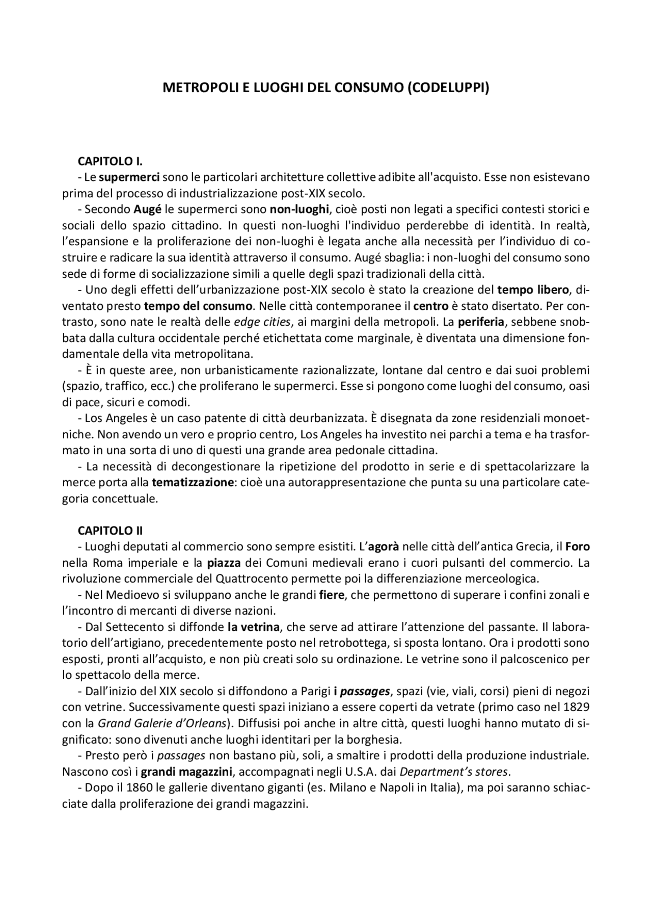 Metropoli E Luoghi Del Consumo Codeluppi Riassunti Docsity