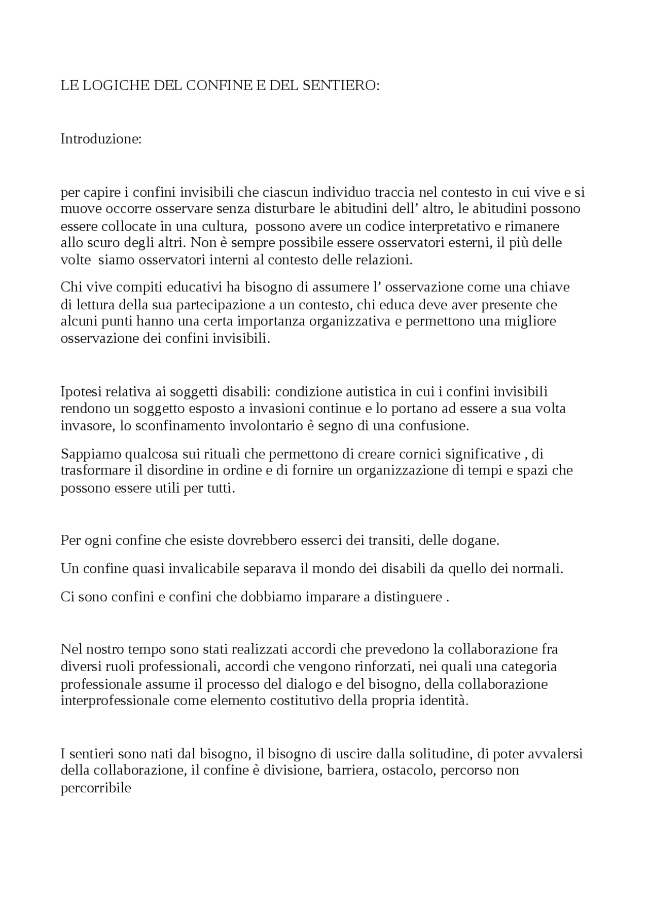 Le Logiche Del Confine E Del Sentiero Docsity