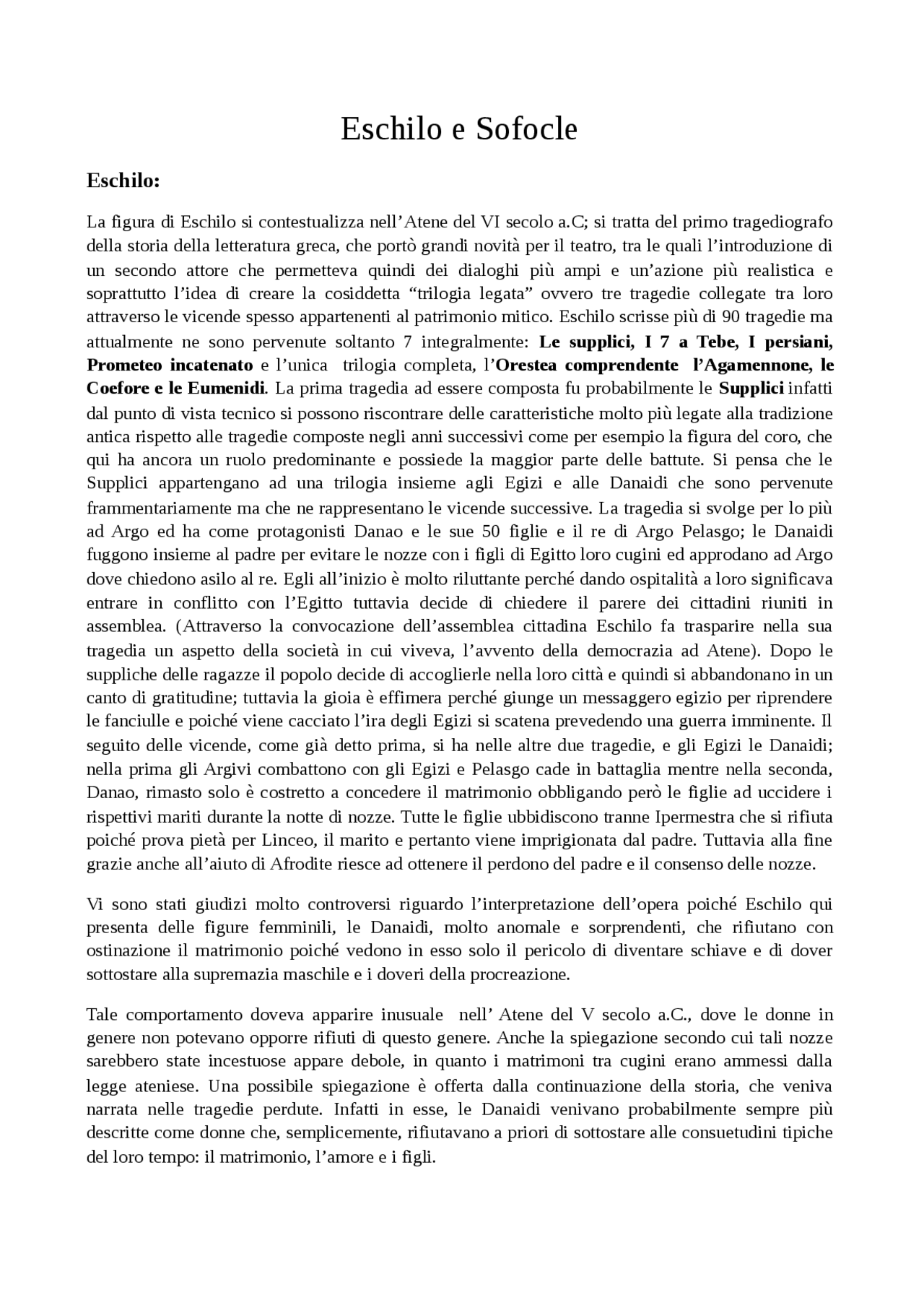 Eschilo E Sofocle Docsity