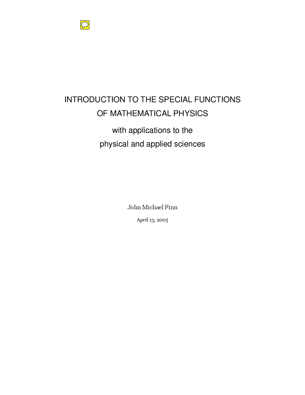 Introduction to the special functions of mathematical physics - Docsity