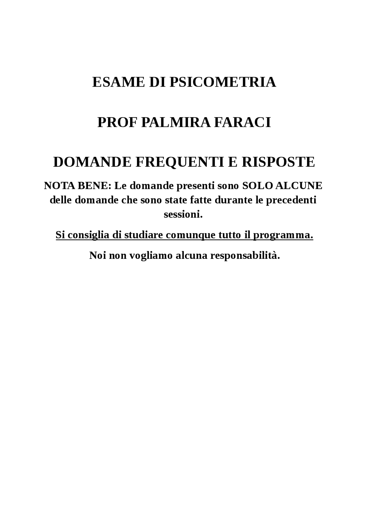 Esame Di Psicometria Domande E Risposte Docsity