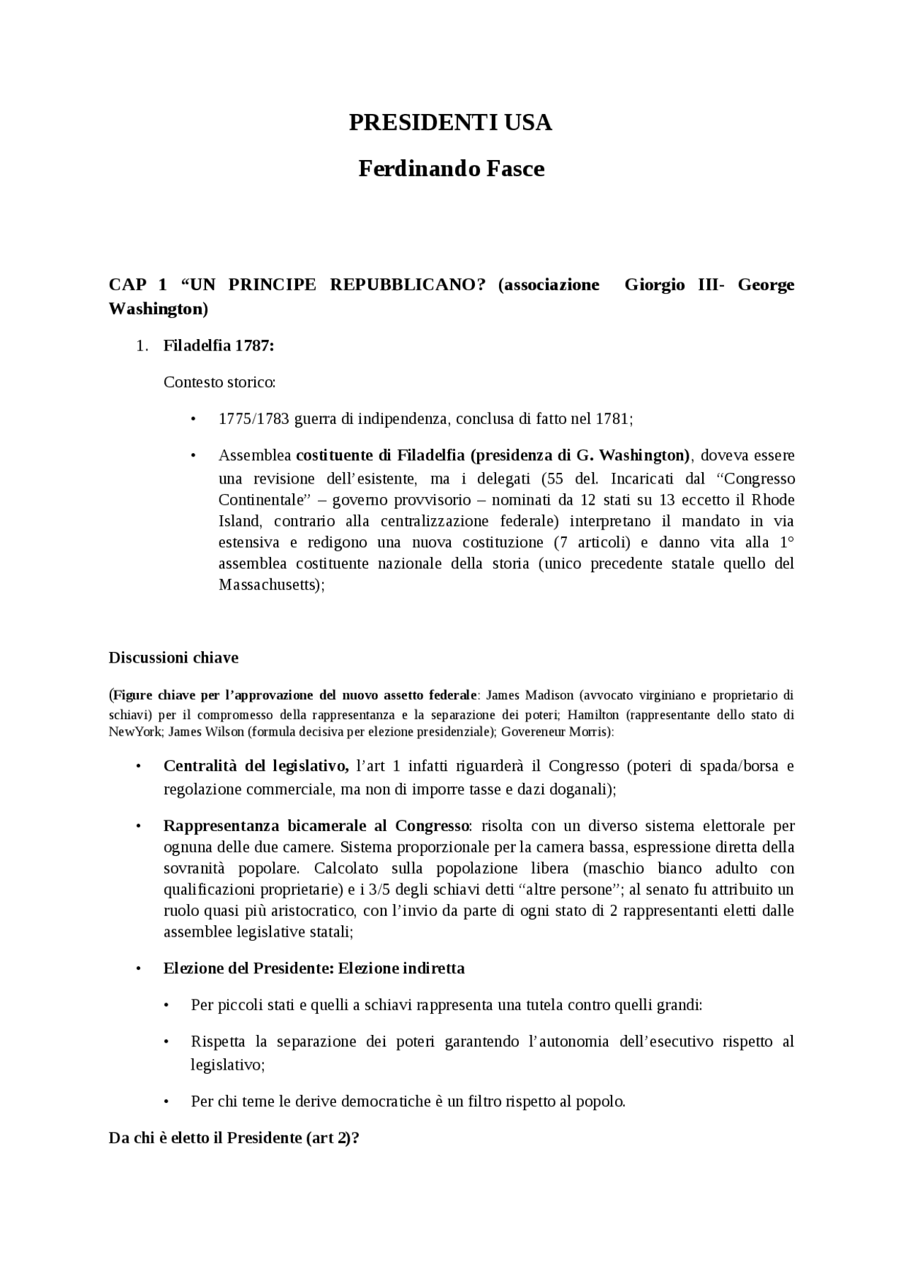 I Presidenti Usa Fasce Docsity