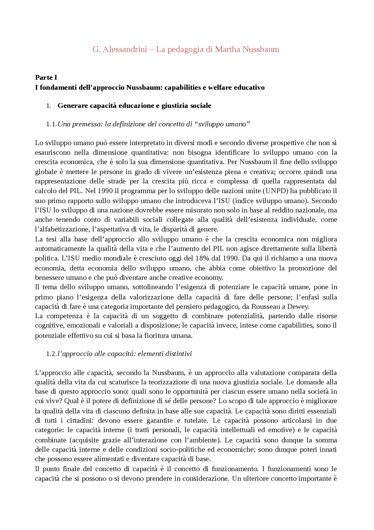 Alessandrini La Pedagogia Di Martha Nussbaum Docsity