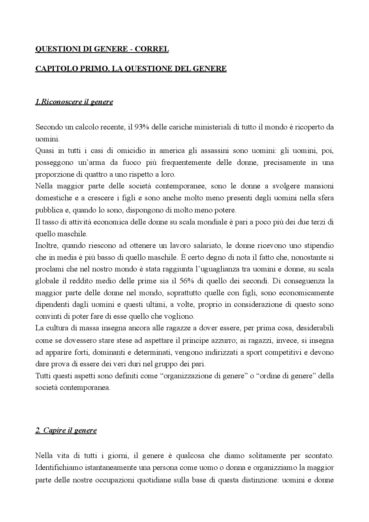 Riassunto Connel Questioni Di Genere Pdf Sintesi Del Corso Di