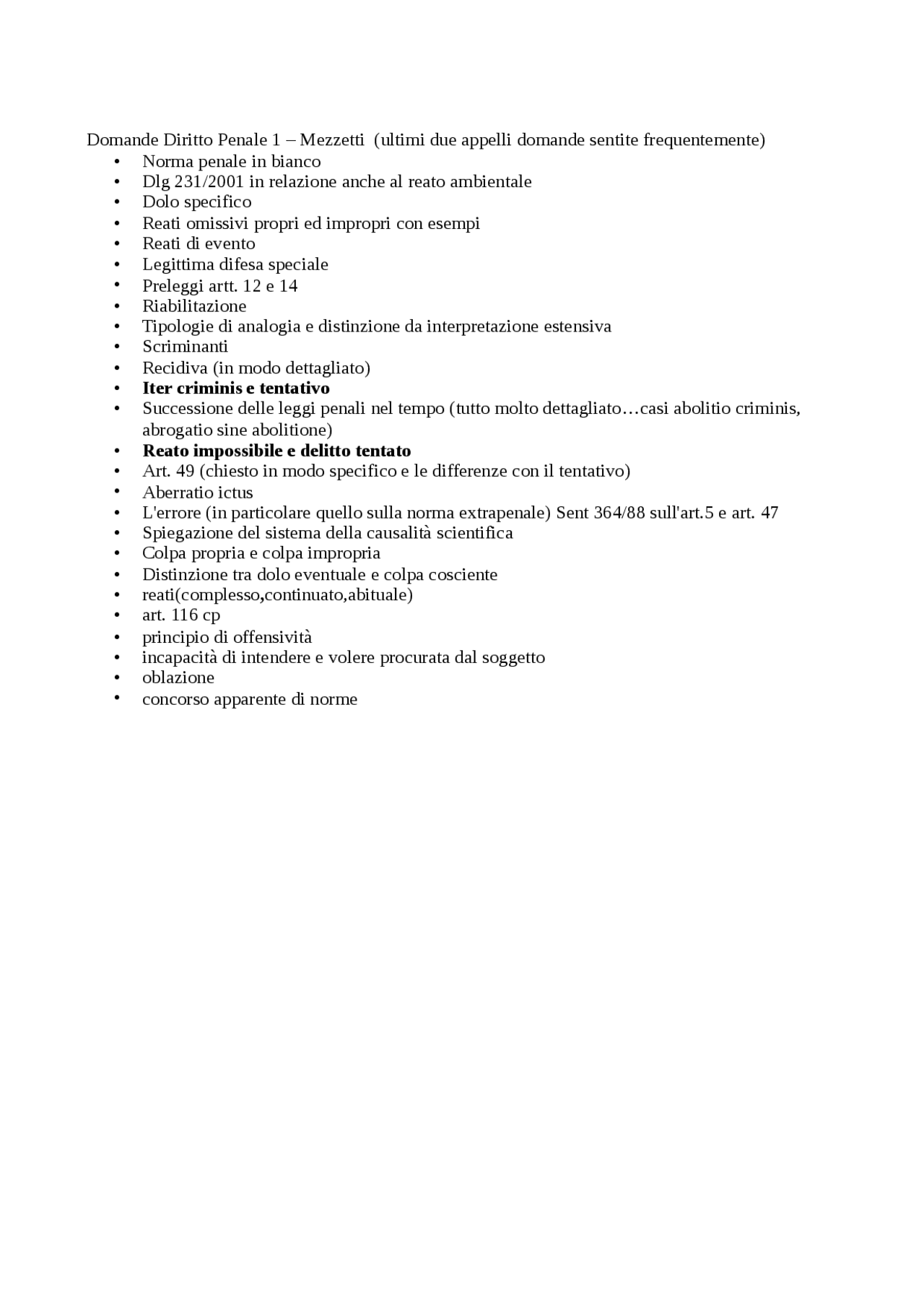 Domande Diritto Penale 1 Mezzetti Docsity