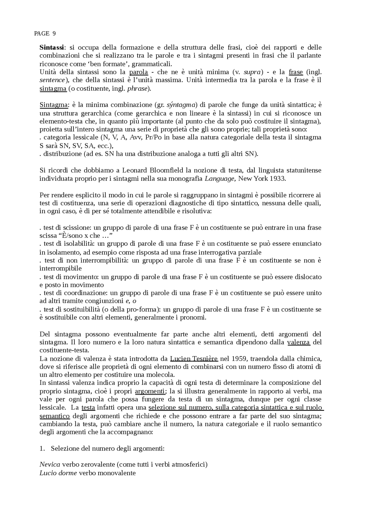 Sintassi | Appunti di Linguistica Generale | Docsity