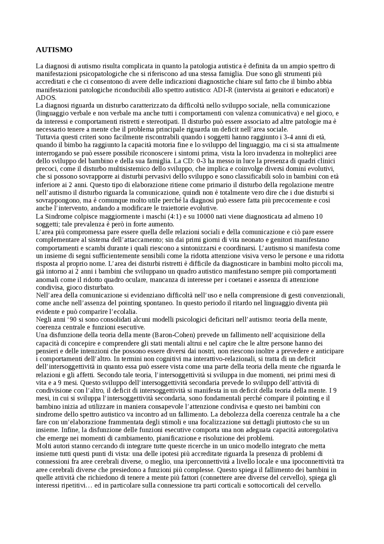 Autismo Prove Desame Di Psicopatologia Docsity