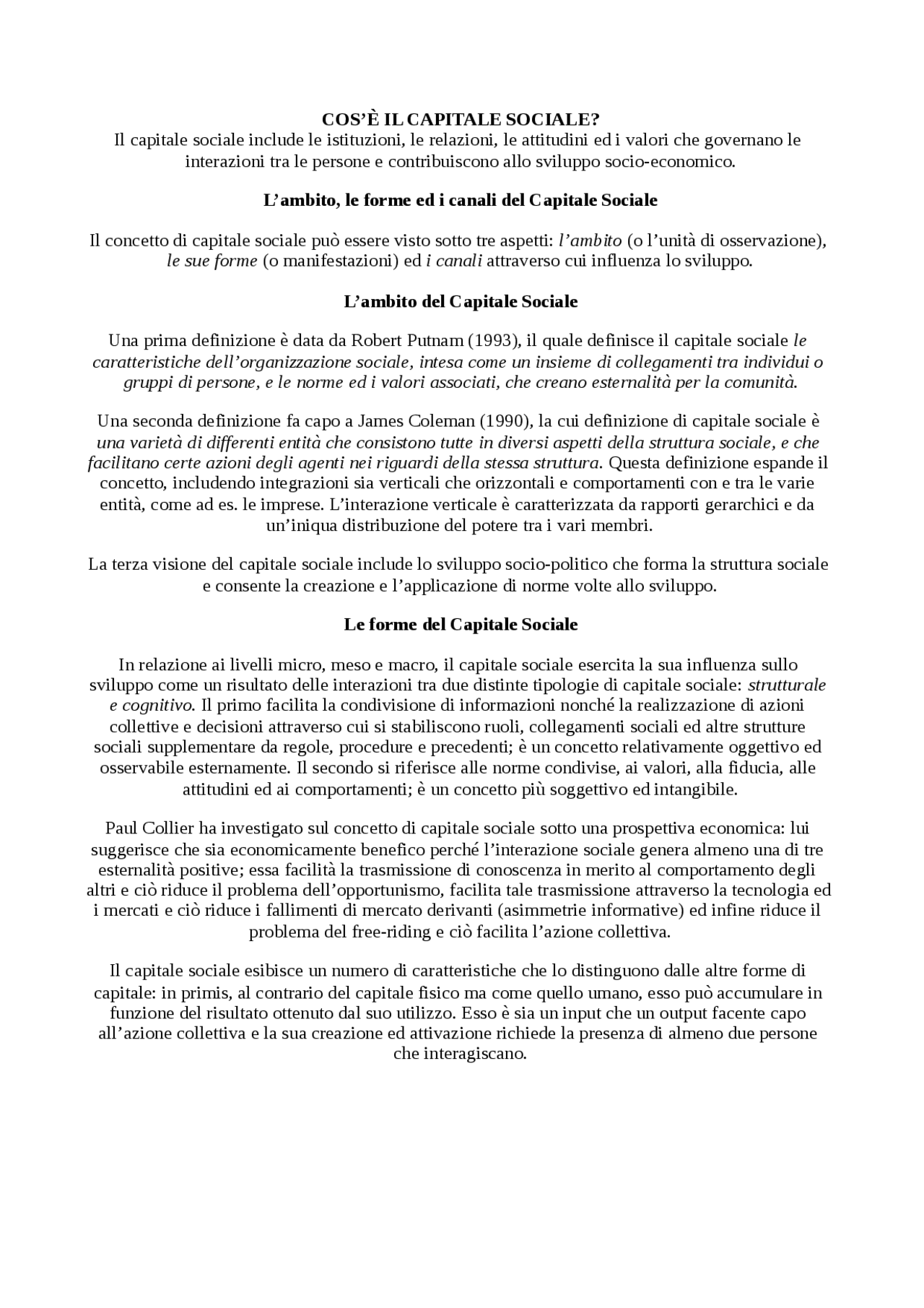 What is social capital | Summaries of Political Economy | Docsity