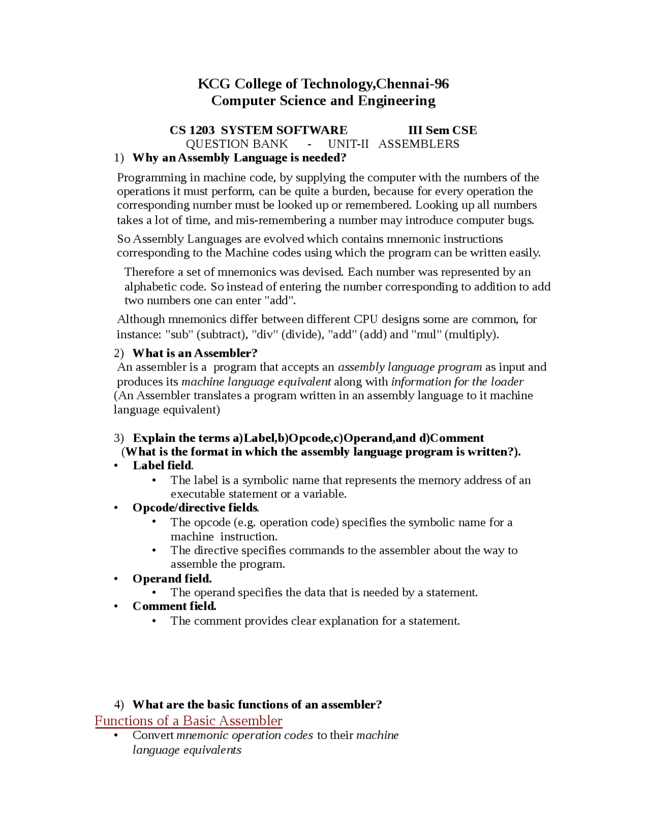 System Software Unit Ii Docsity