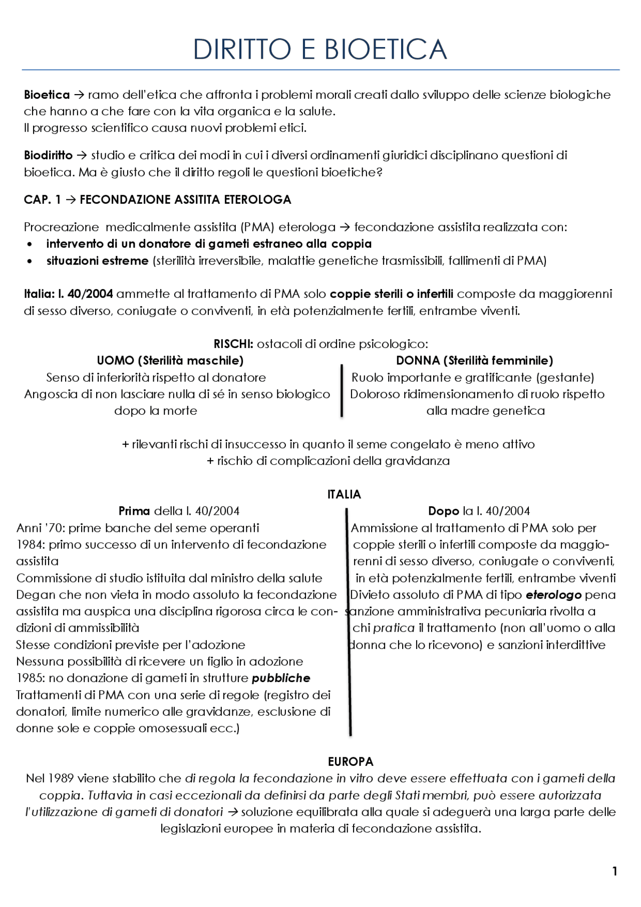 Diritto E Bioetica Docsity