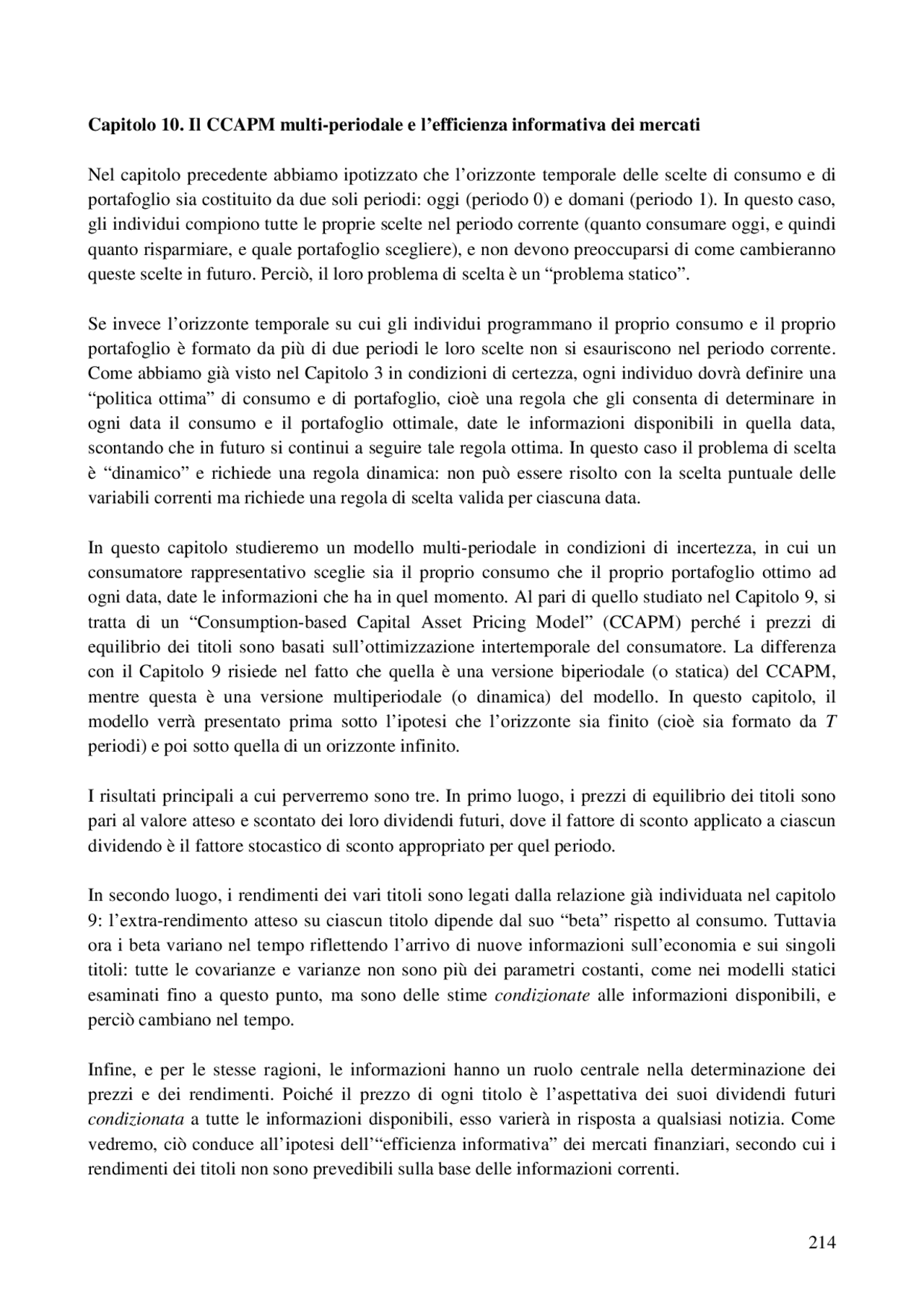 Il CCAPM multi-periodale e l’efficienza informativa dei mercati - Docsity