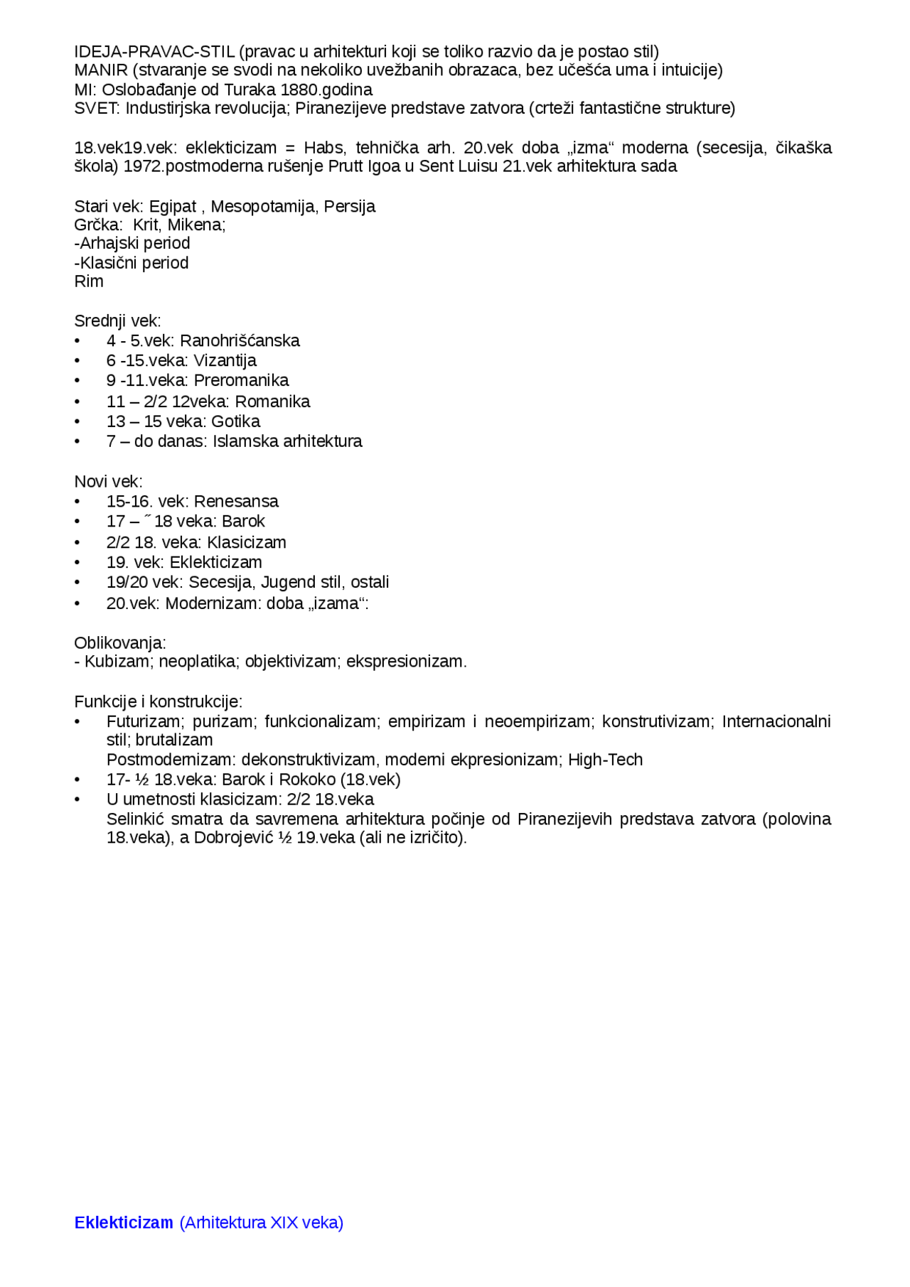 Skripta stilovi u arh | Rezime' predlog Savremena arhitektura - Docsity