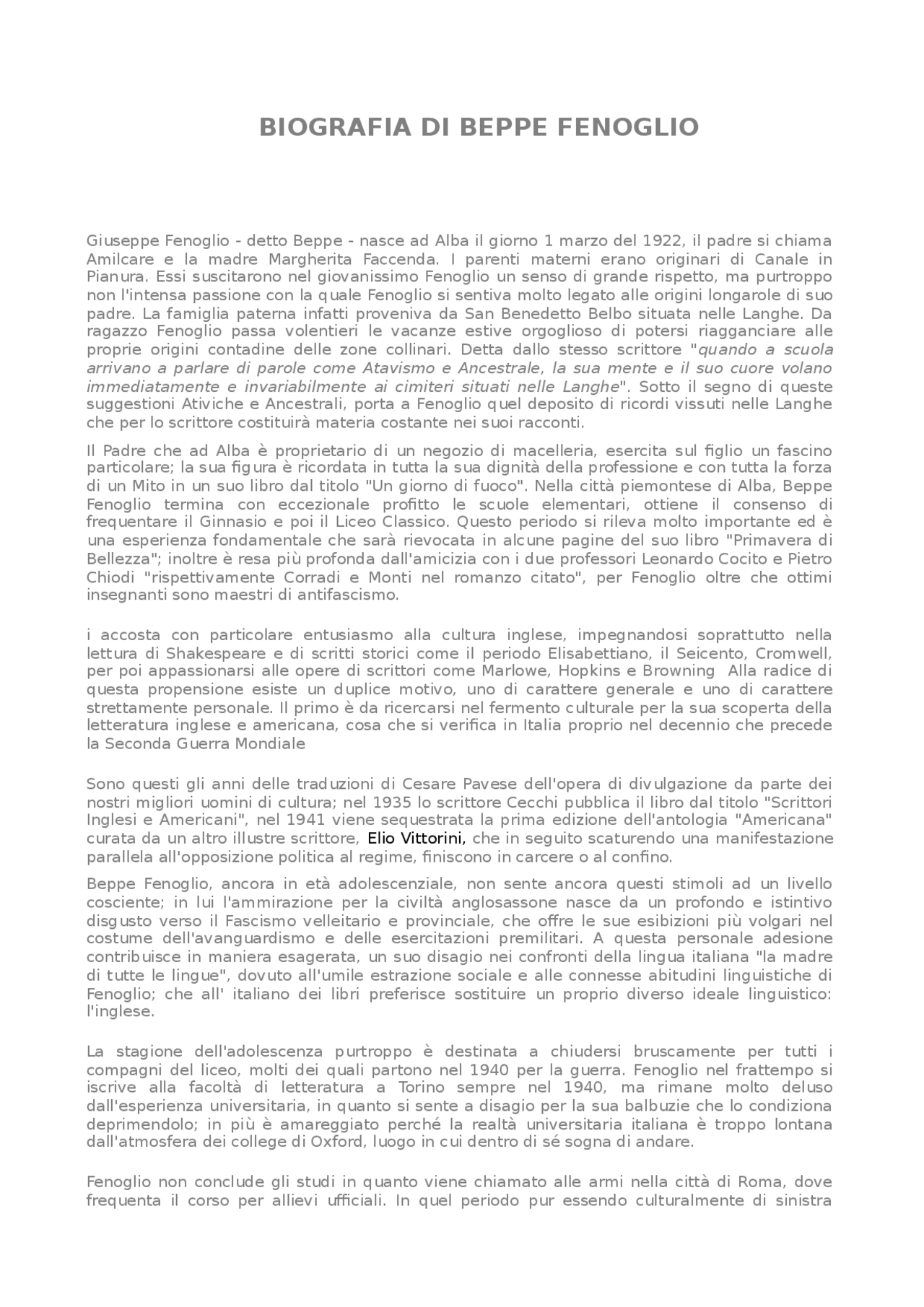 Beppe Fenoglio Docsity