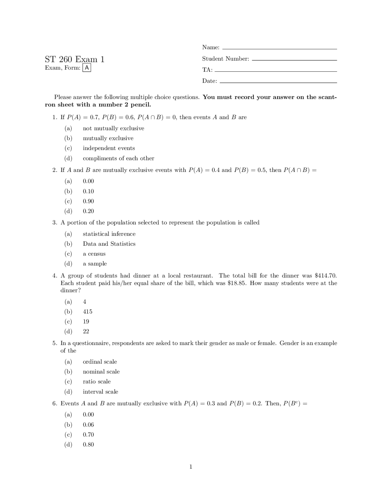 35 Questions On Statistical Data Analysis With Solution Exam 1 St