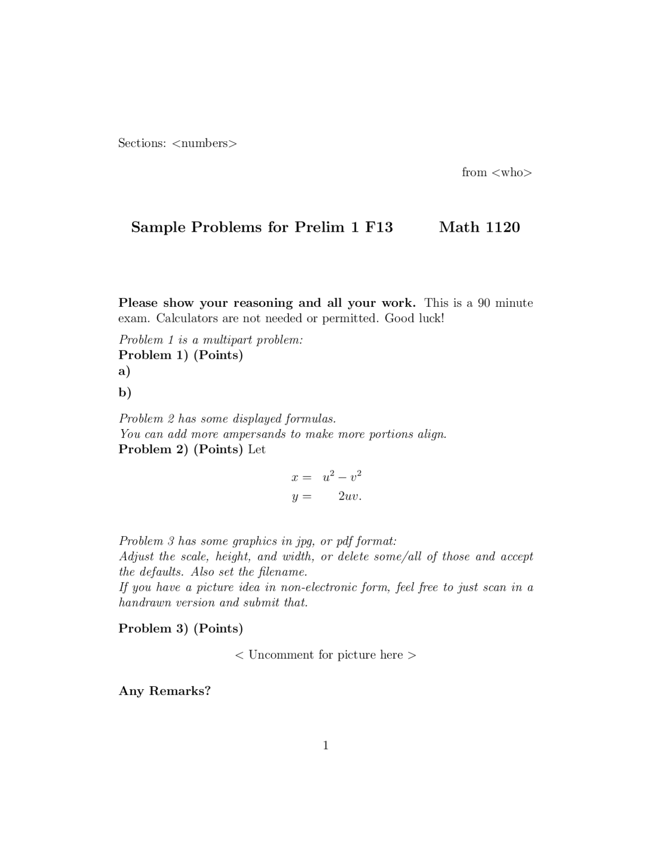 Exam on Sample Problems for Prelim - Calculus 2 | MATH 1120 | Exams ...