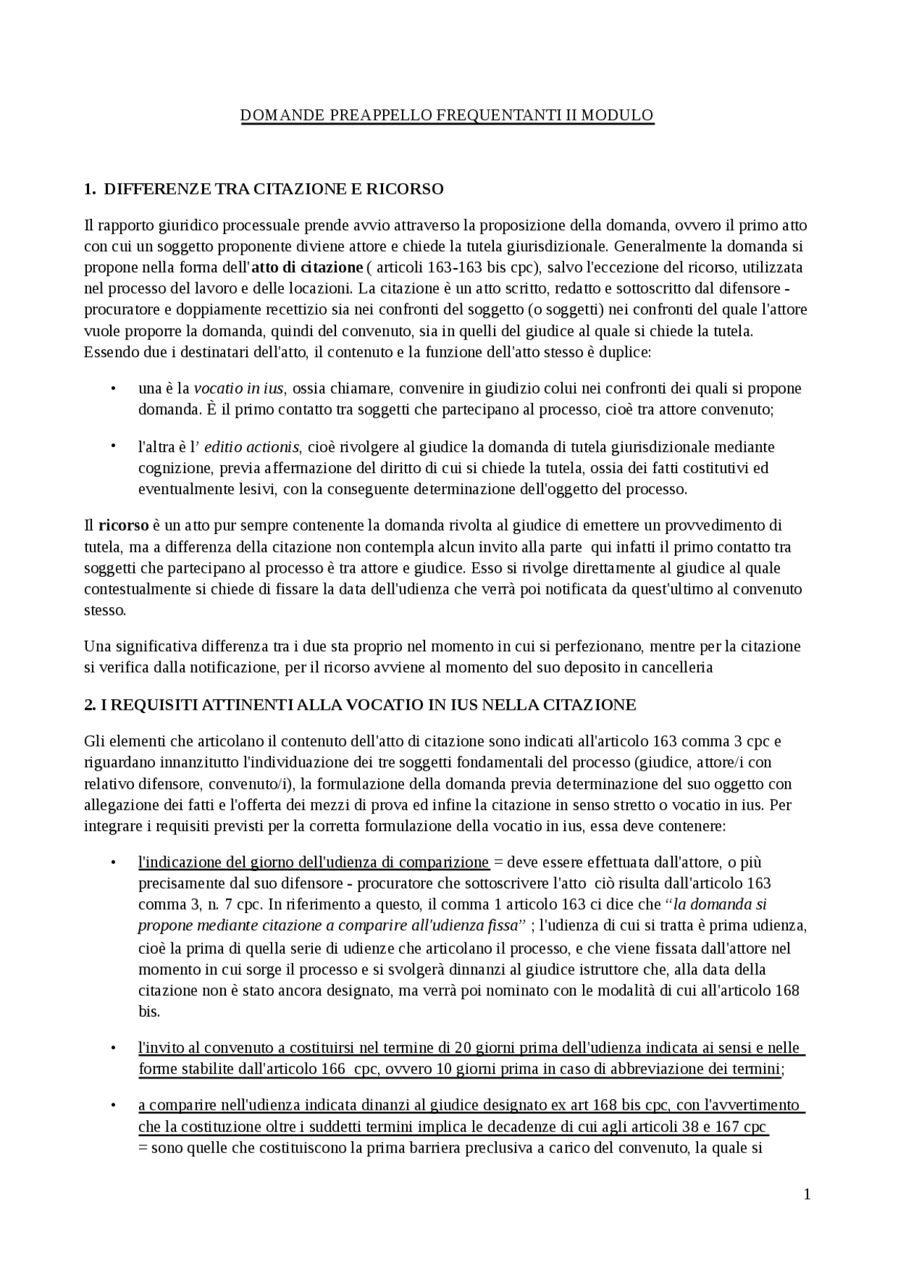 Domande Preappello Frequentanti Ii Modulo Docsity