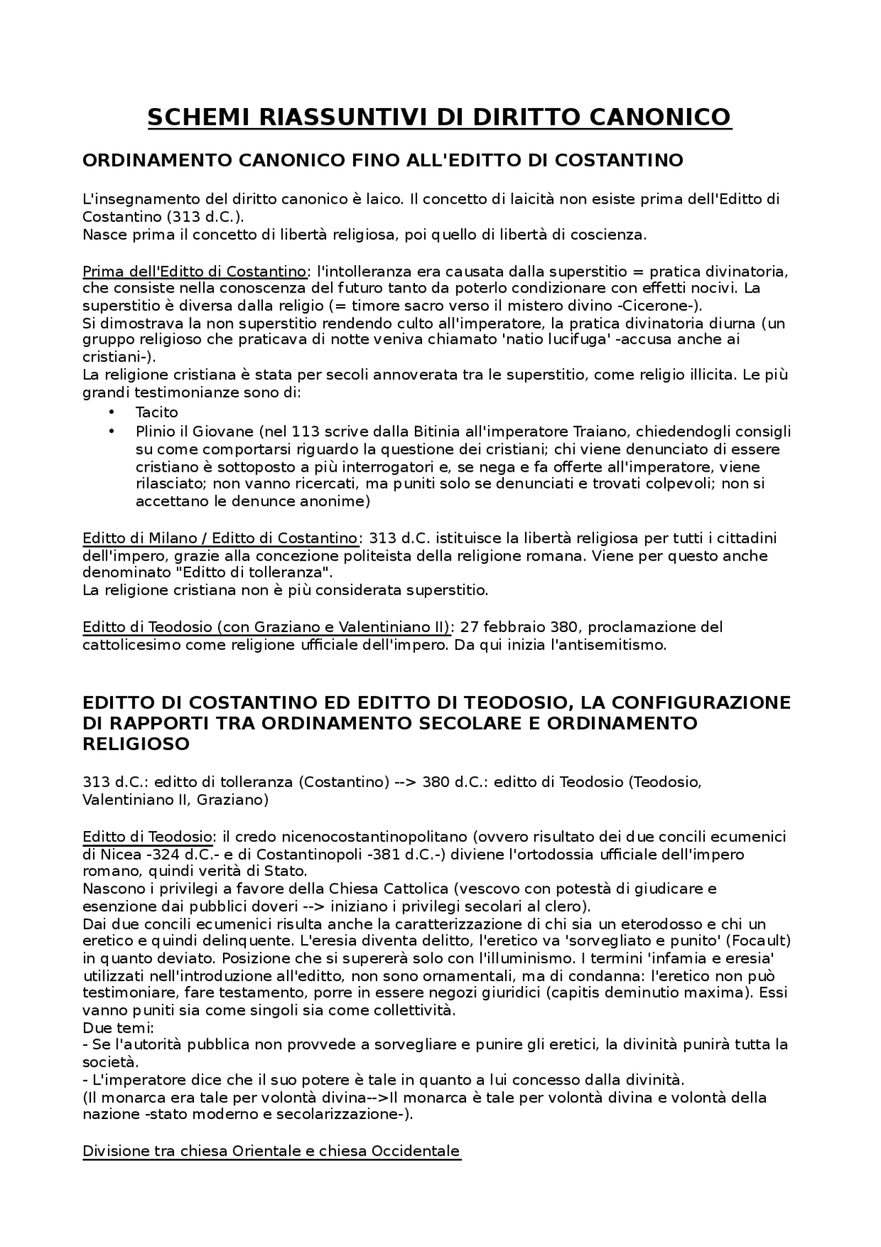 Riassunto Diritto Canonico Docsity