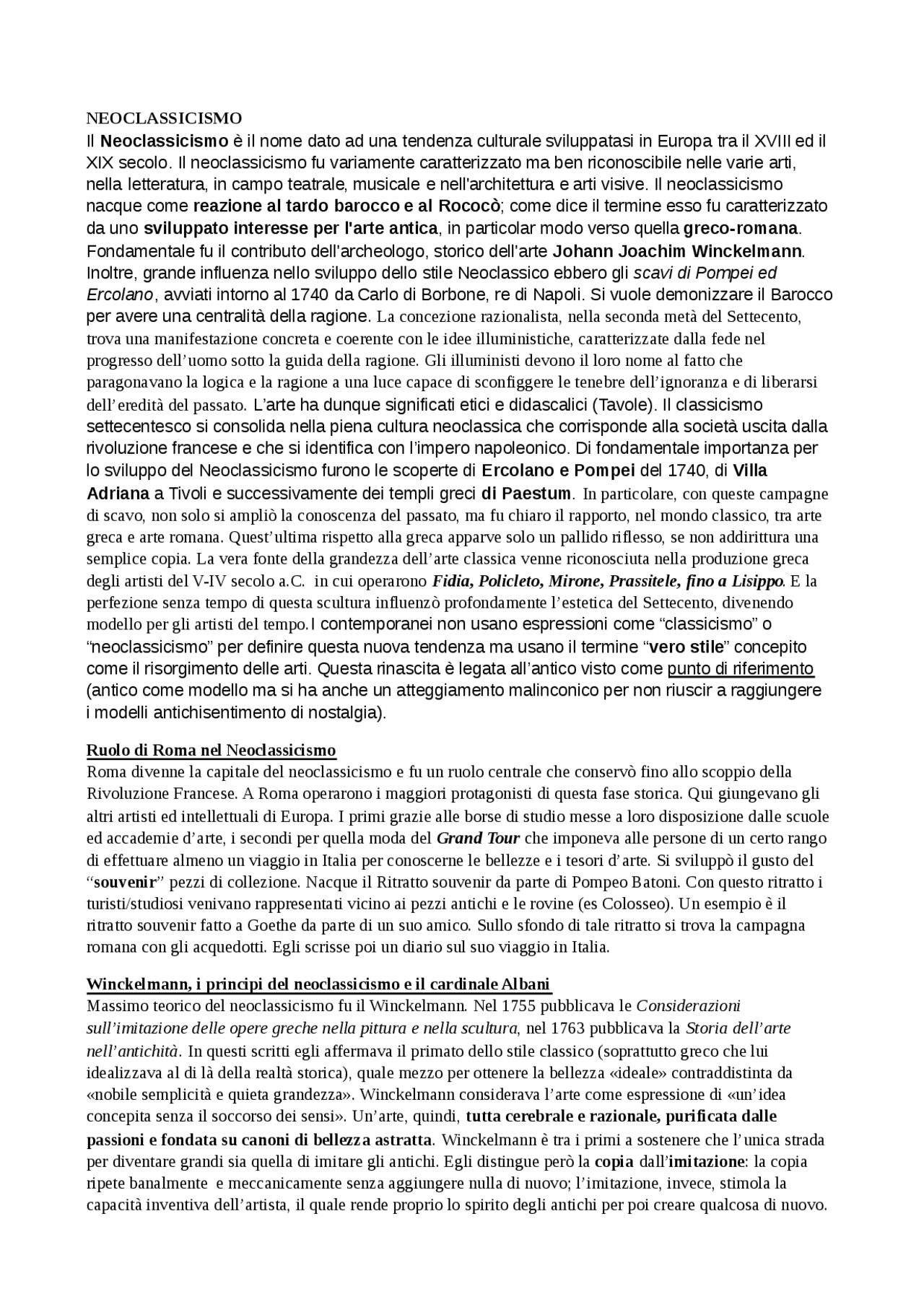 Neoclassicismo Appunti Di Arte E Territorio Docsity