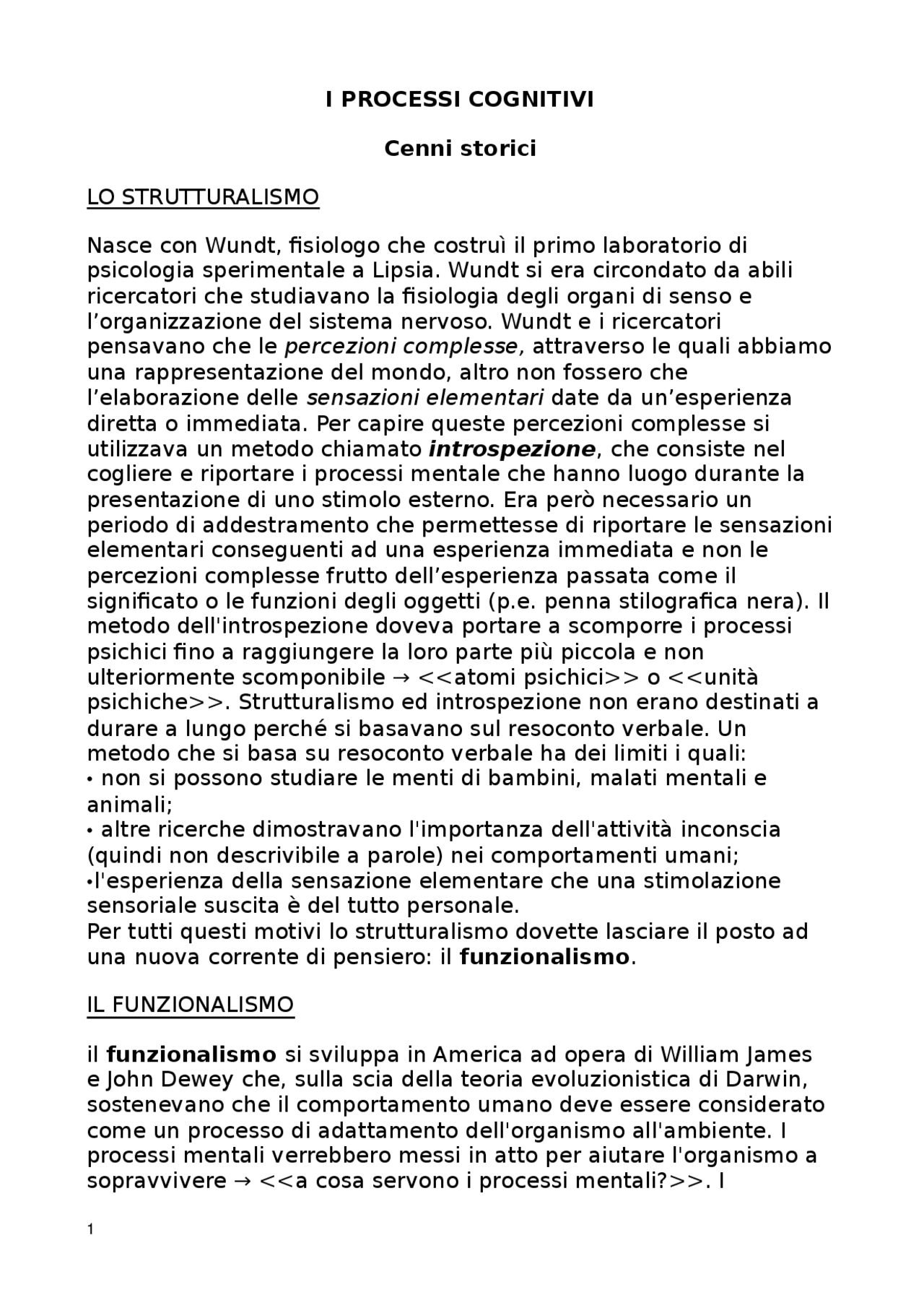 I processi cognitivi: cenni storici generali e concetti chiave - Docsity