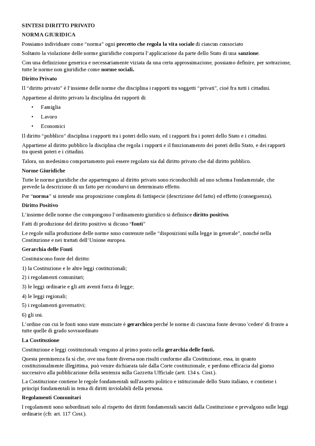 Sintesi Diritto Privato Economia Unicusano Docsity