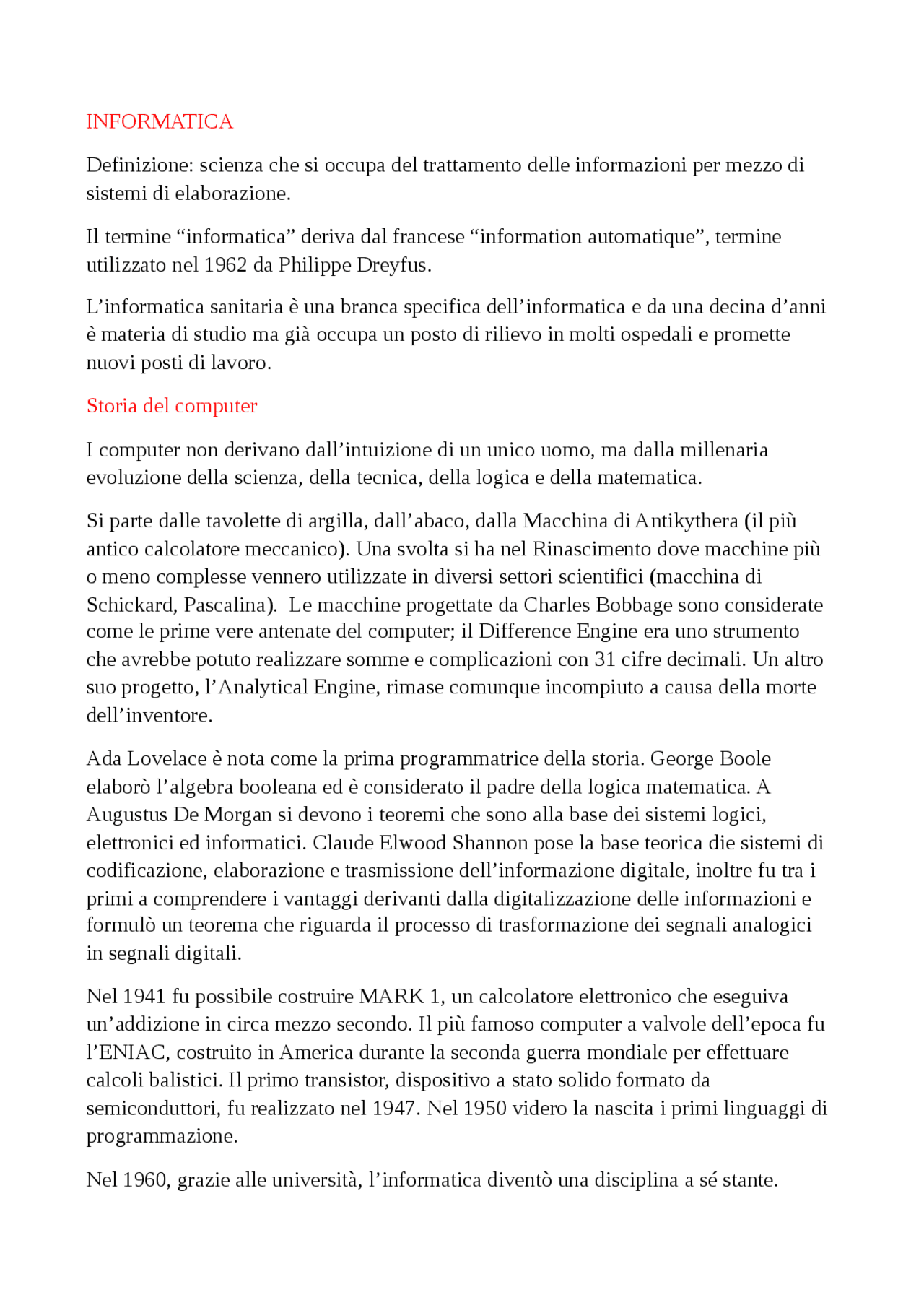 Riassunto Libro Informatica Sanitaria Docsity