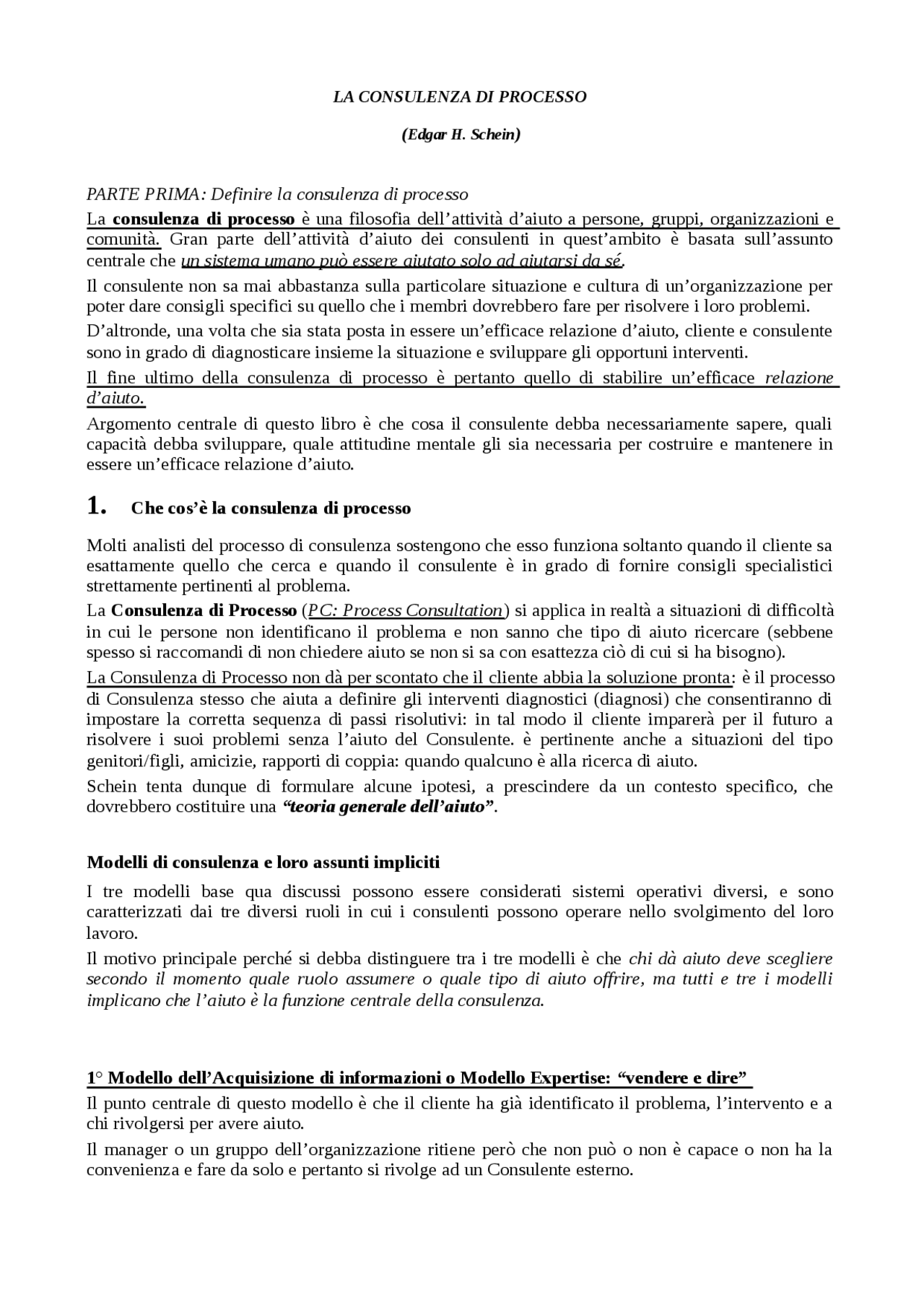 La Consulenza Di Processo Edgar H Schein Docsity