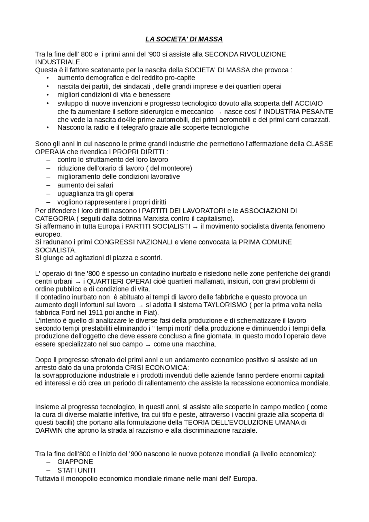 La Societa Di Massa Docsity