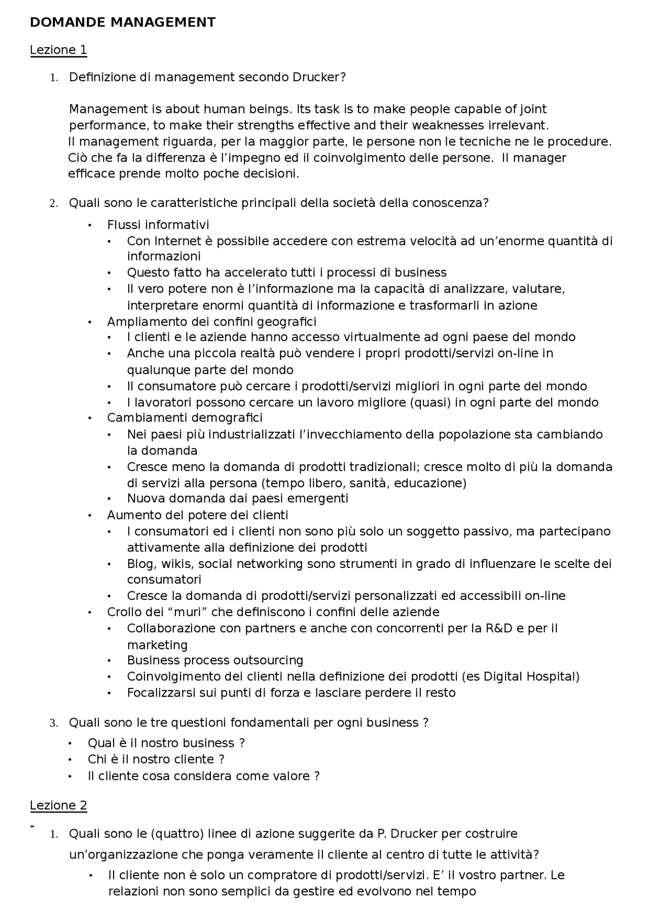 Domande management e strategie aziendali - Docsity