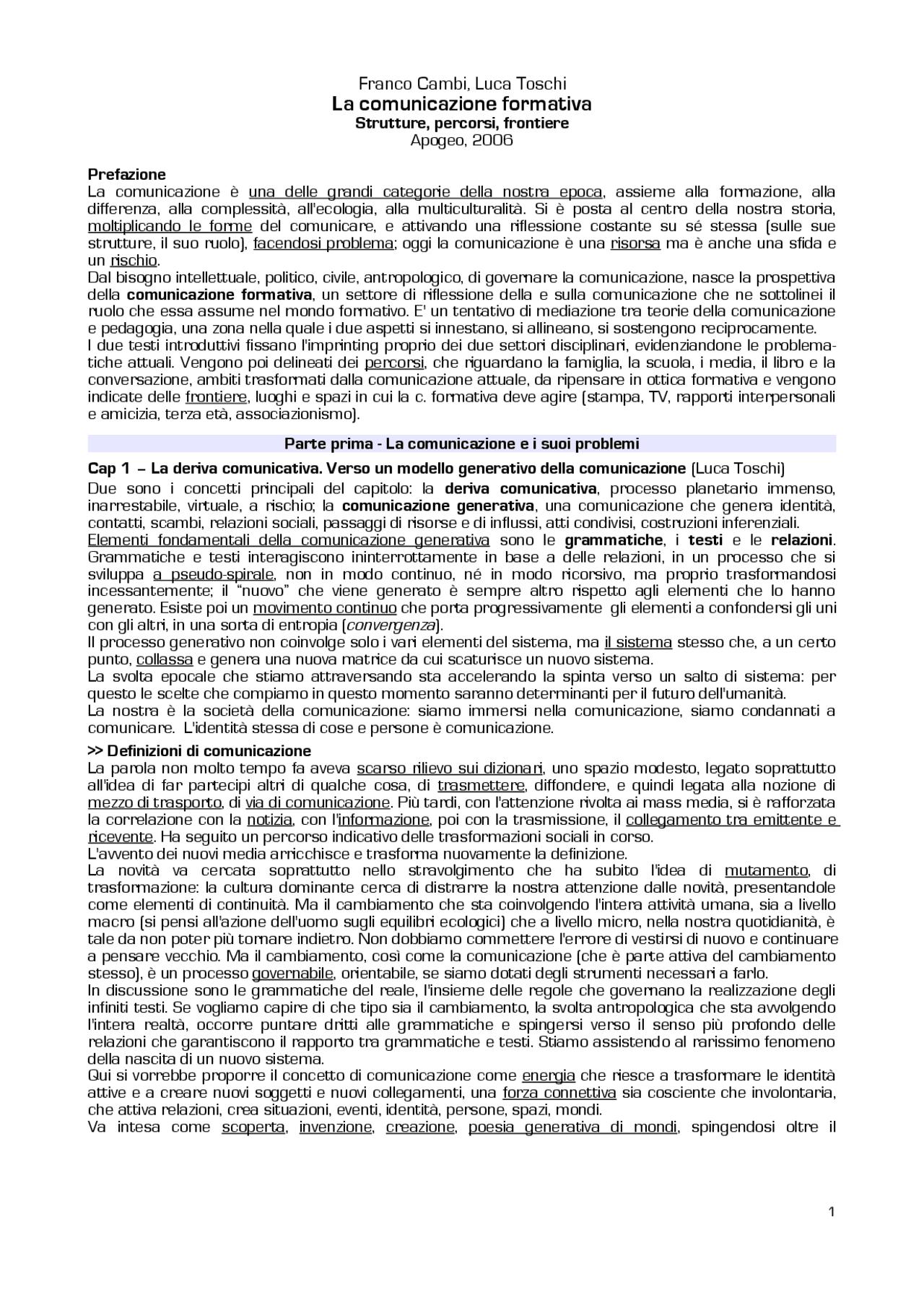 La Comunicazione Formativa Luca Toschi Franco Cambi Docsity