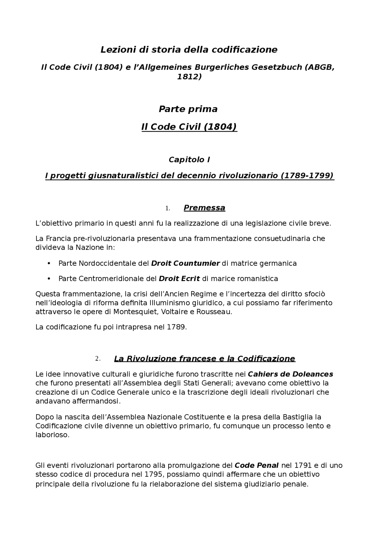 Riassunto E Dezza Lezioni Di Storia Della Codificazione Civile Per