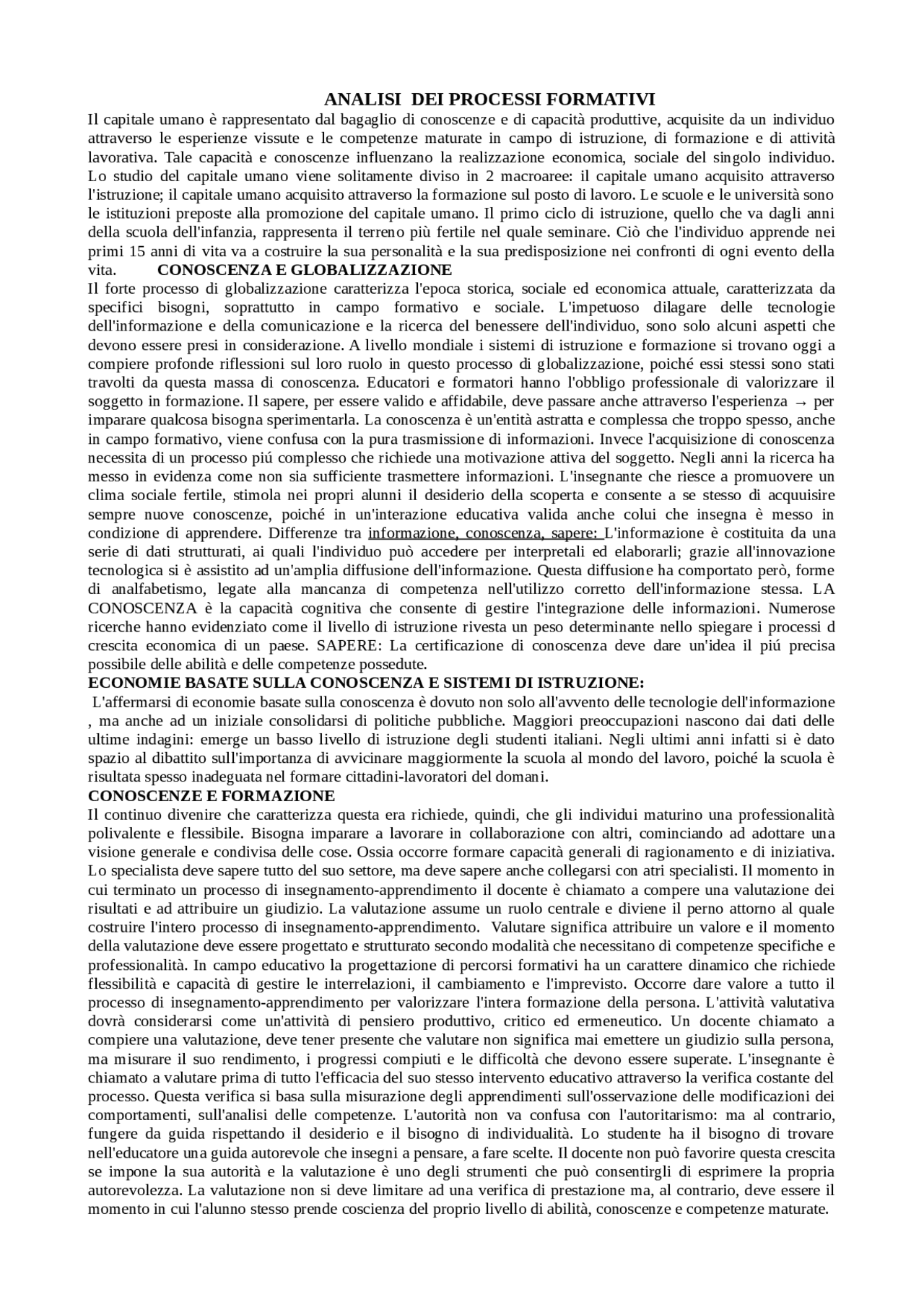Analisi Dei Processi Formativi Docsity