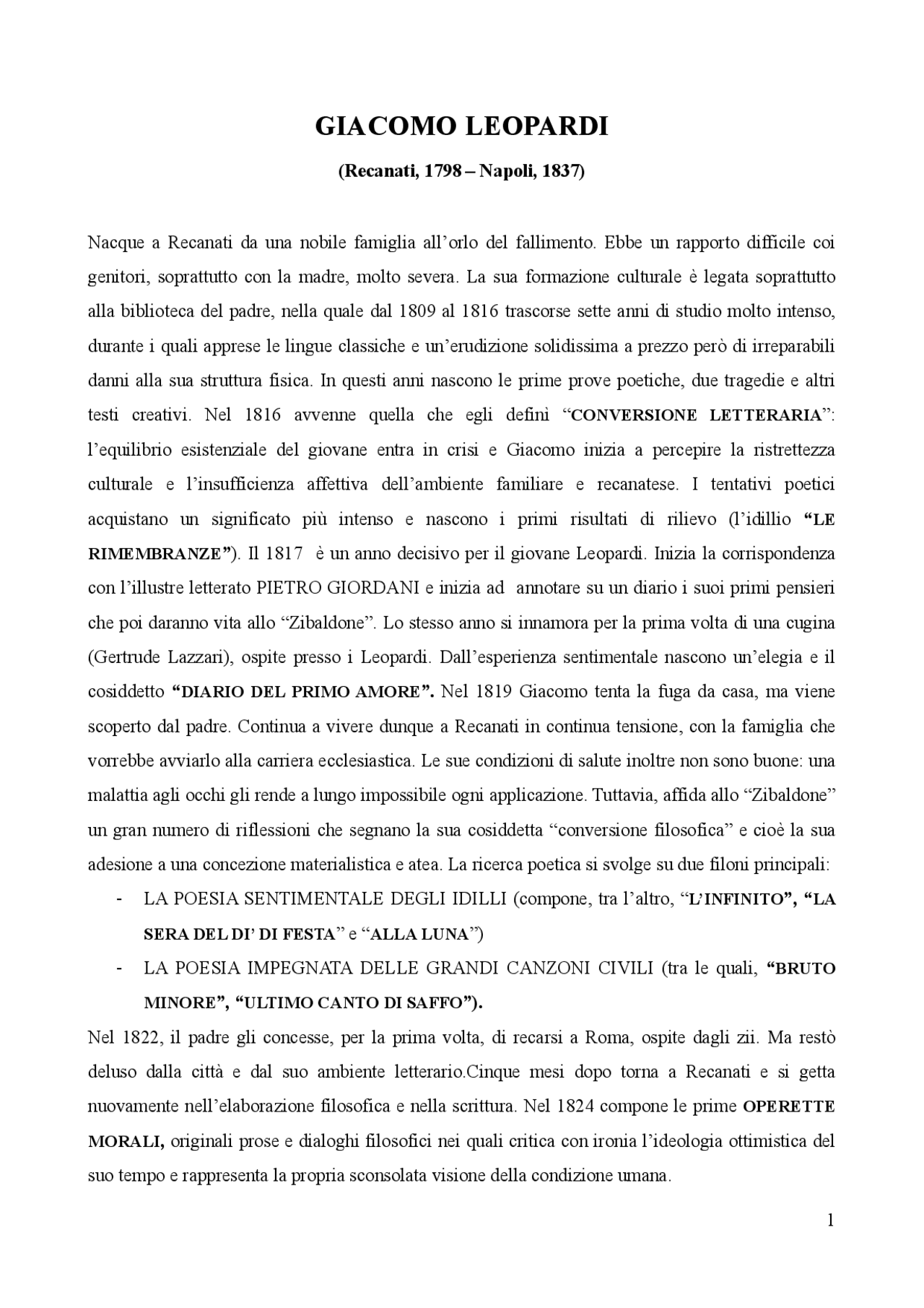 Giacomo leopardi - Docsity