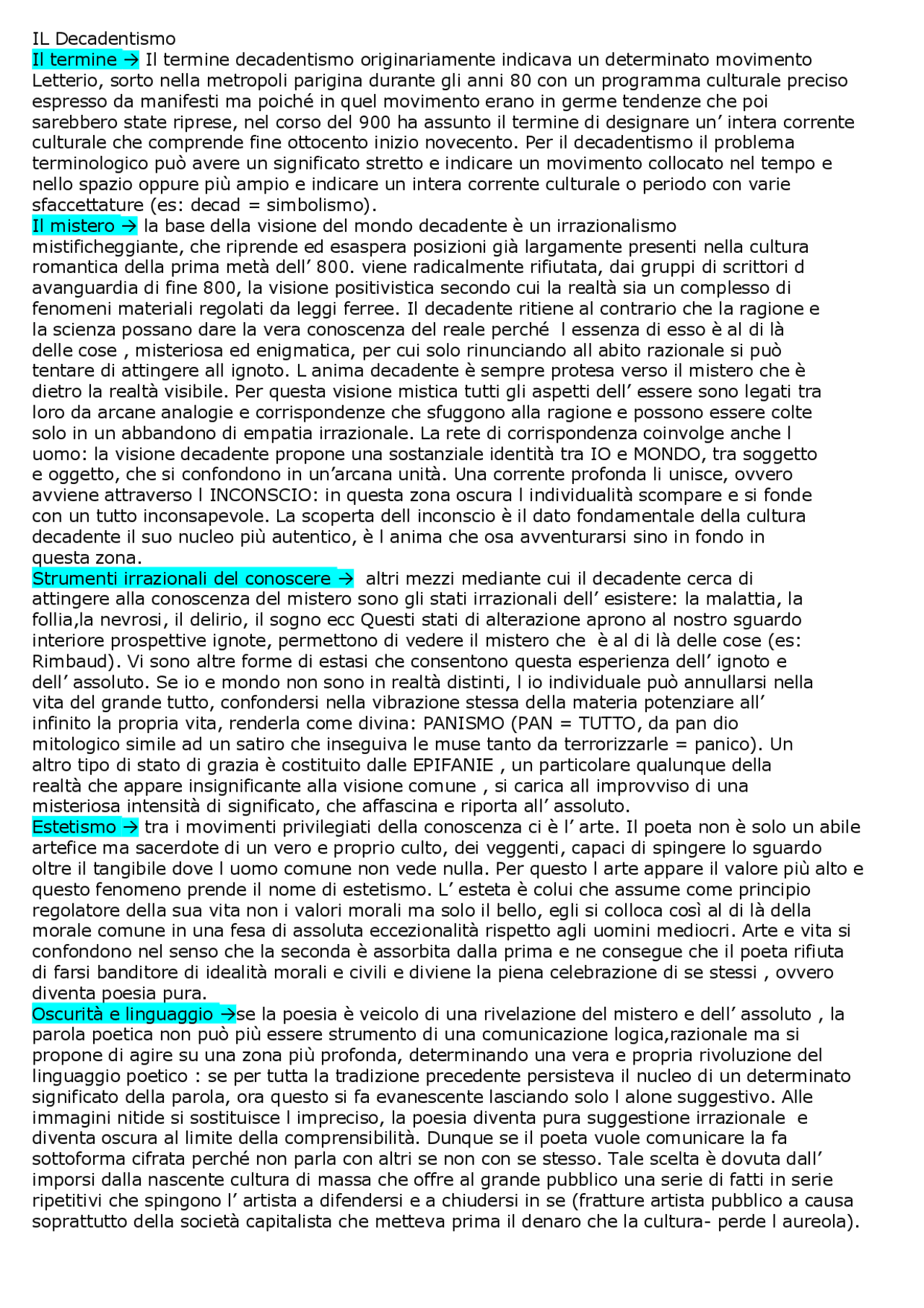 Decadentismo Docsity