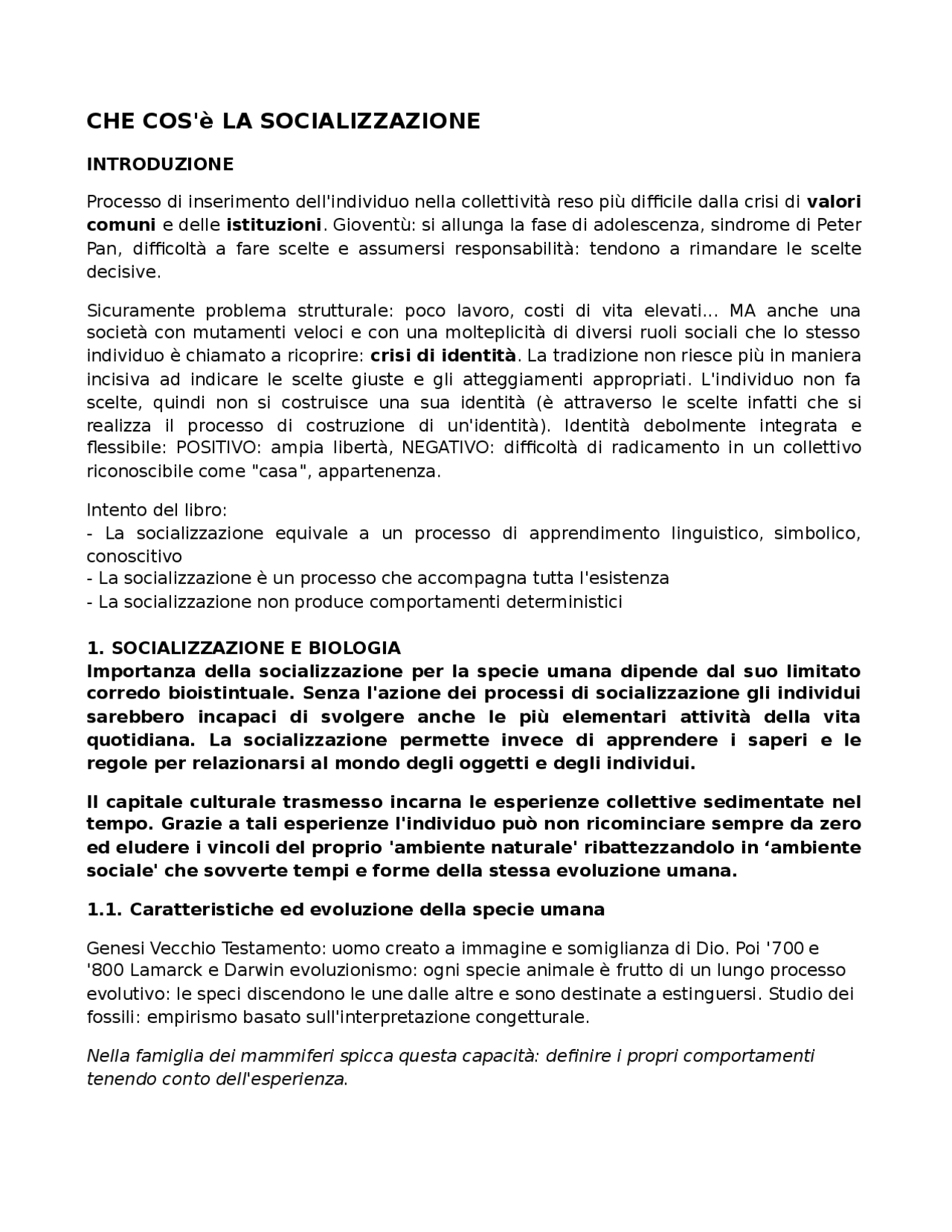 Che cos'è la socializzazione - Docsity