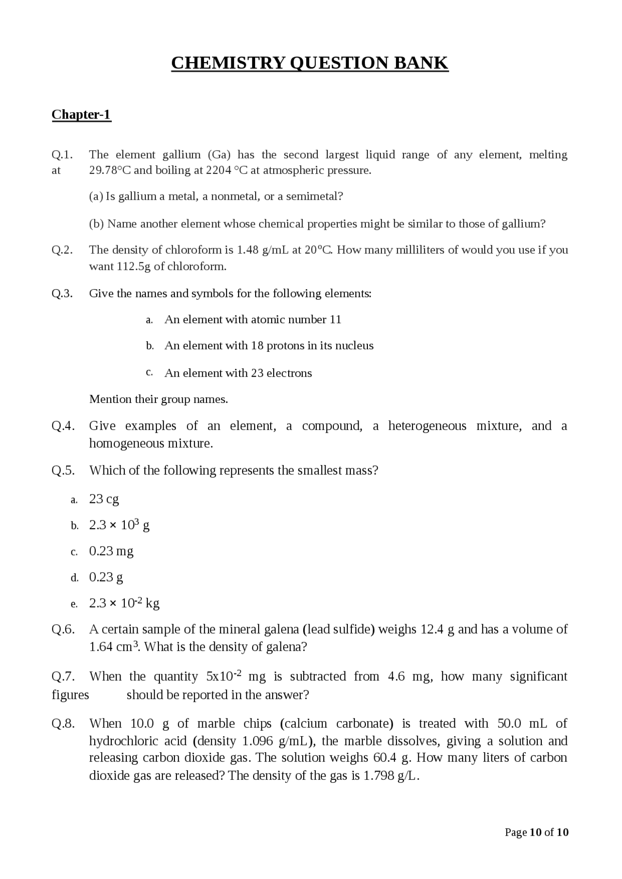 Chemistry question bank - Docsity