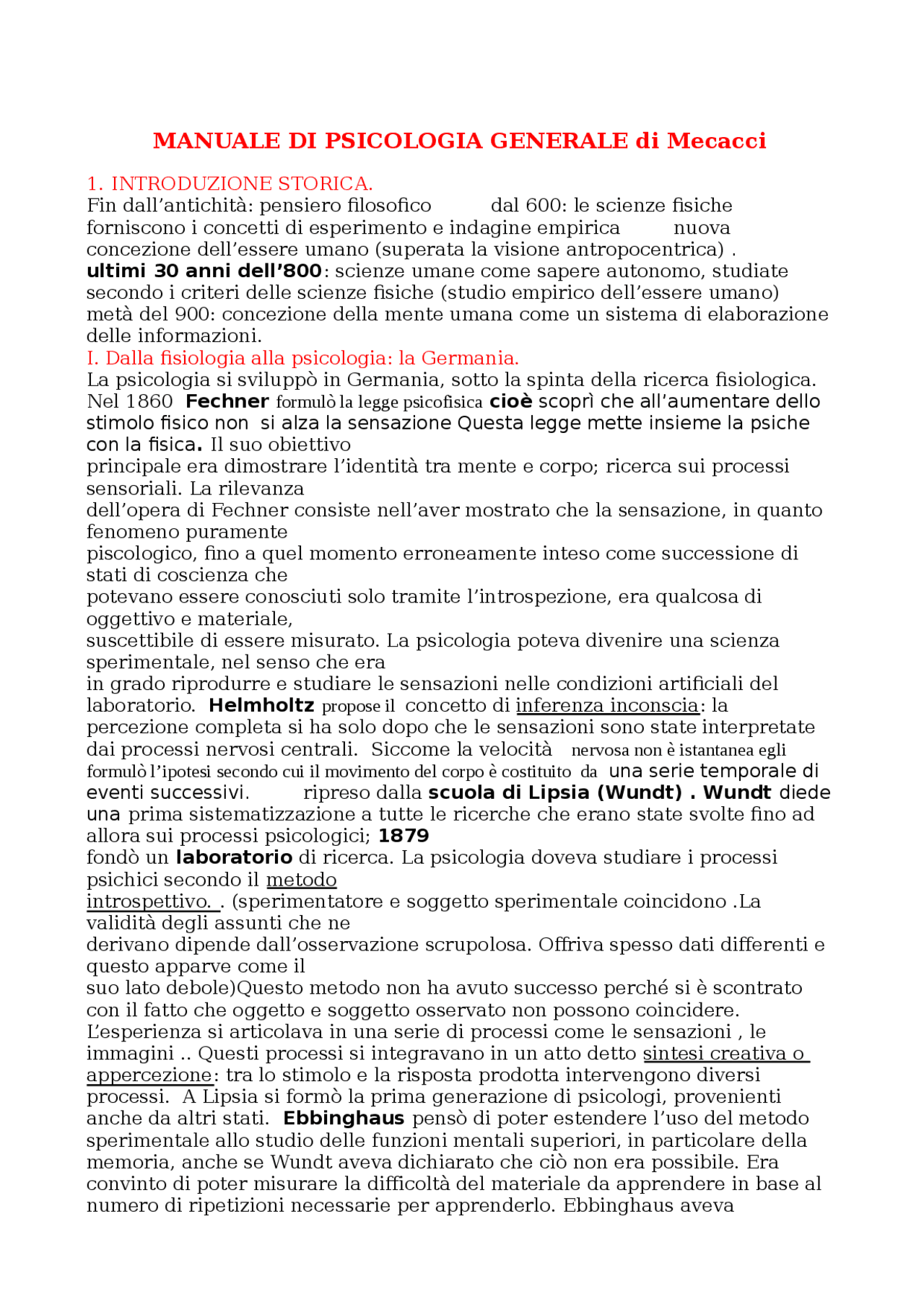 Psicologia Generale Mecacci Docsity