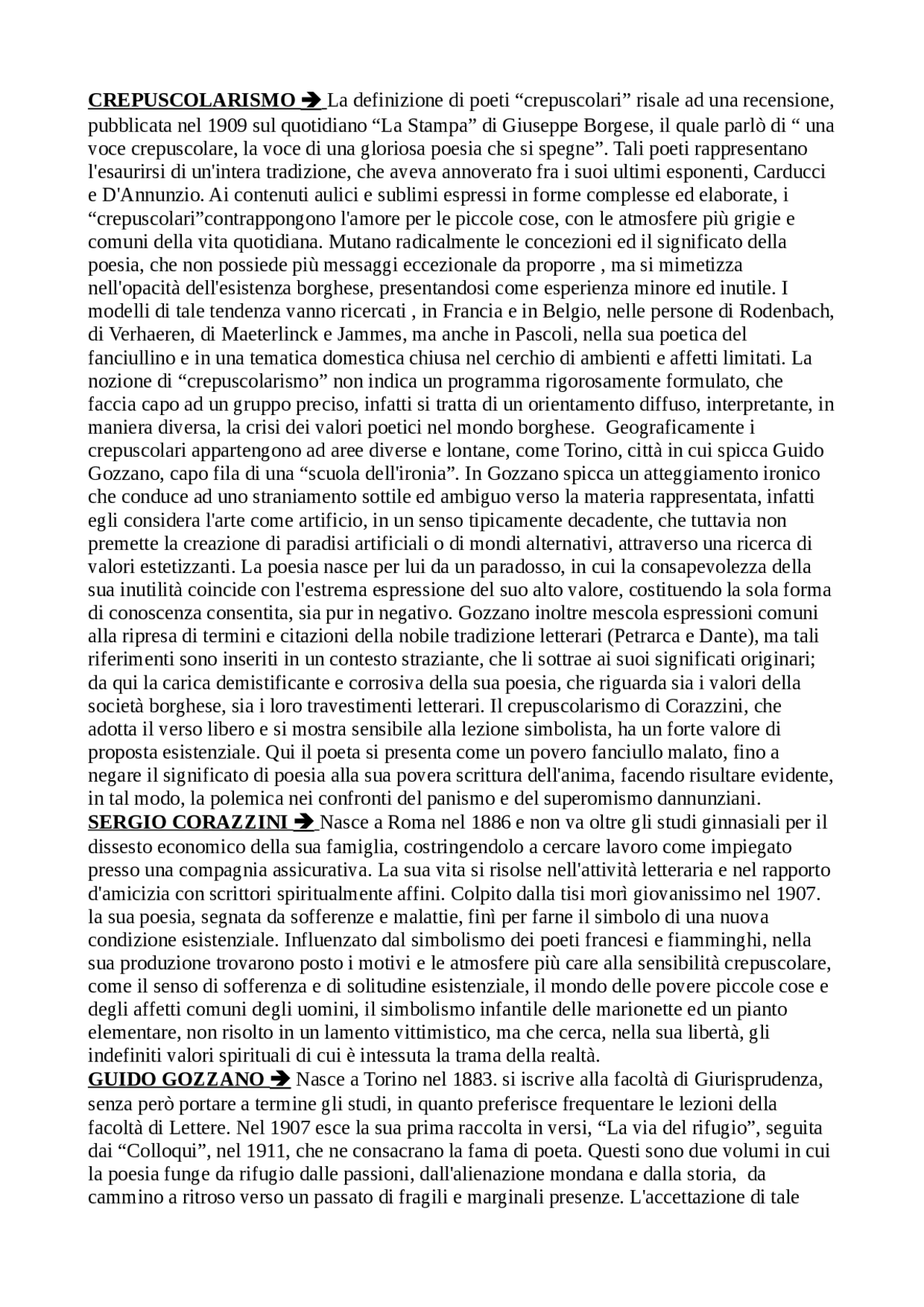 Il Crepuscolarismo Docsity
