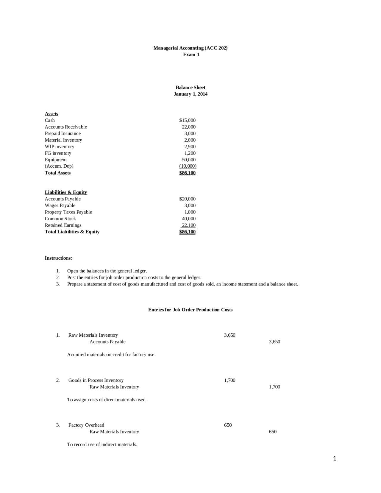 Balance Sheet on Assets, Liabilities and Equity - Exam 1 | ACC 202 ...