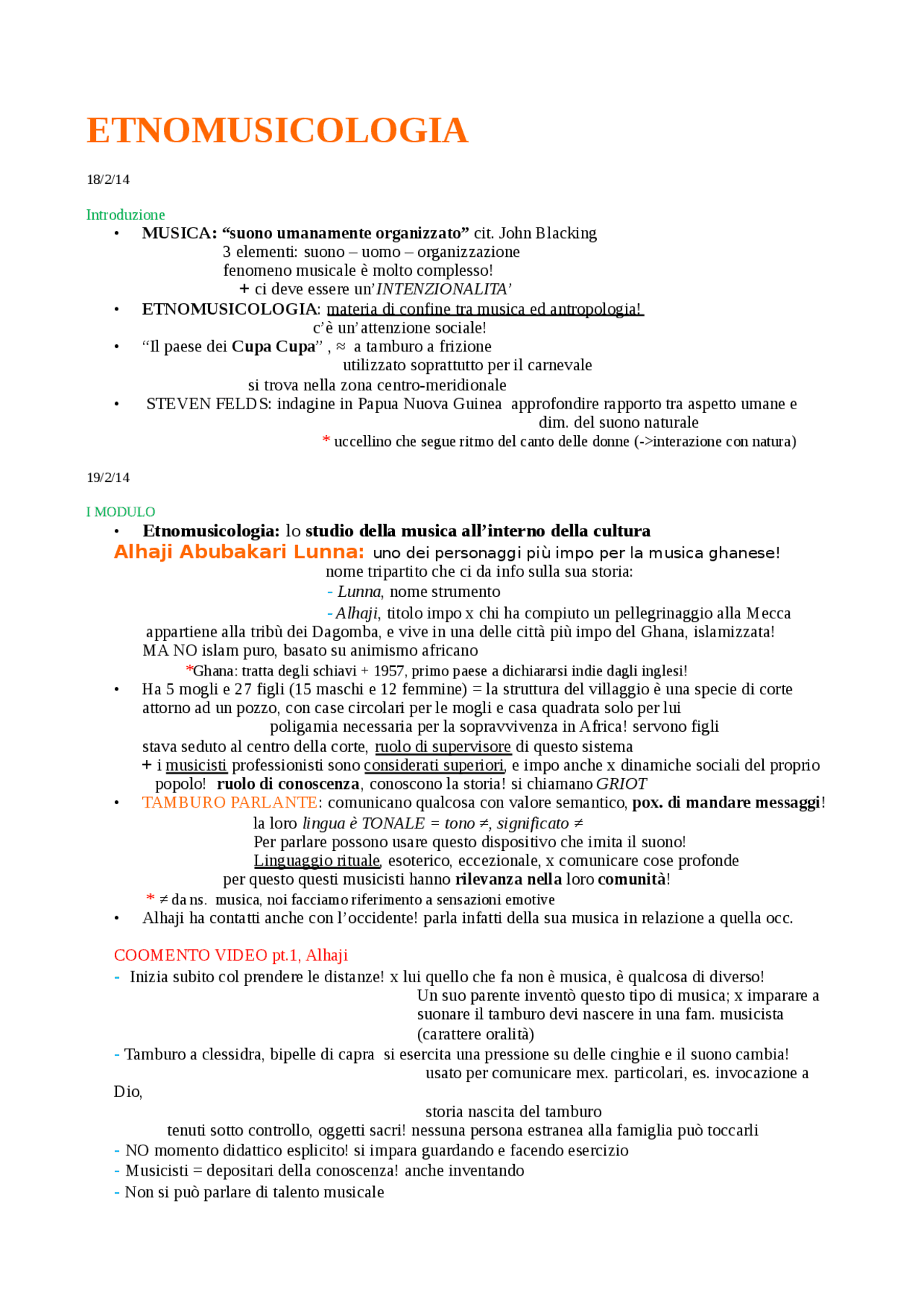 Etnomusicologia Docsity