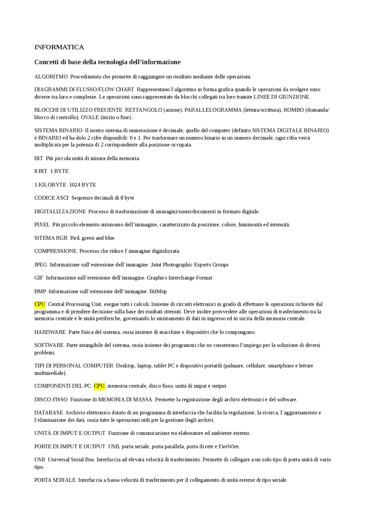 Informatica Docsity