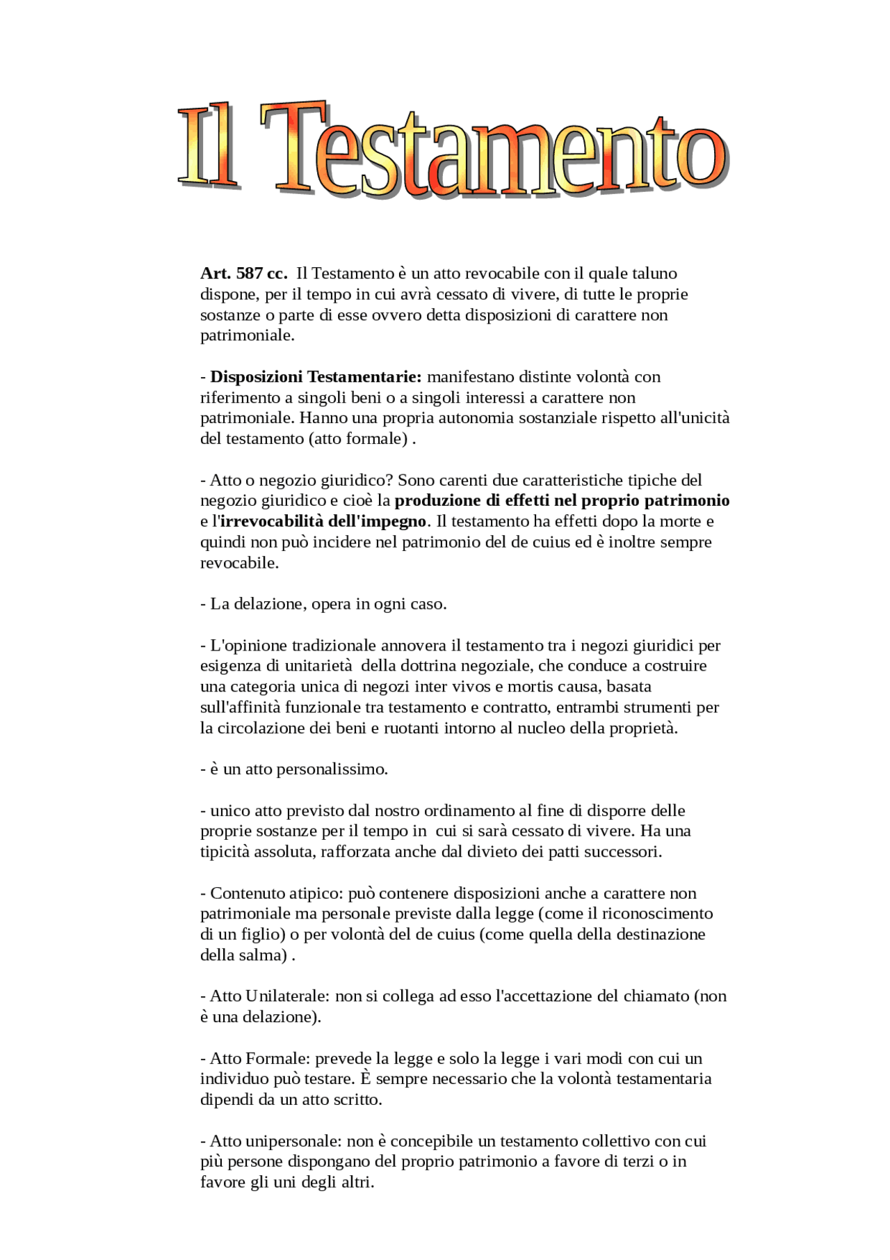 Il testamento - Docsity